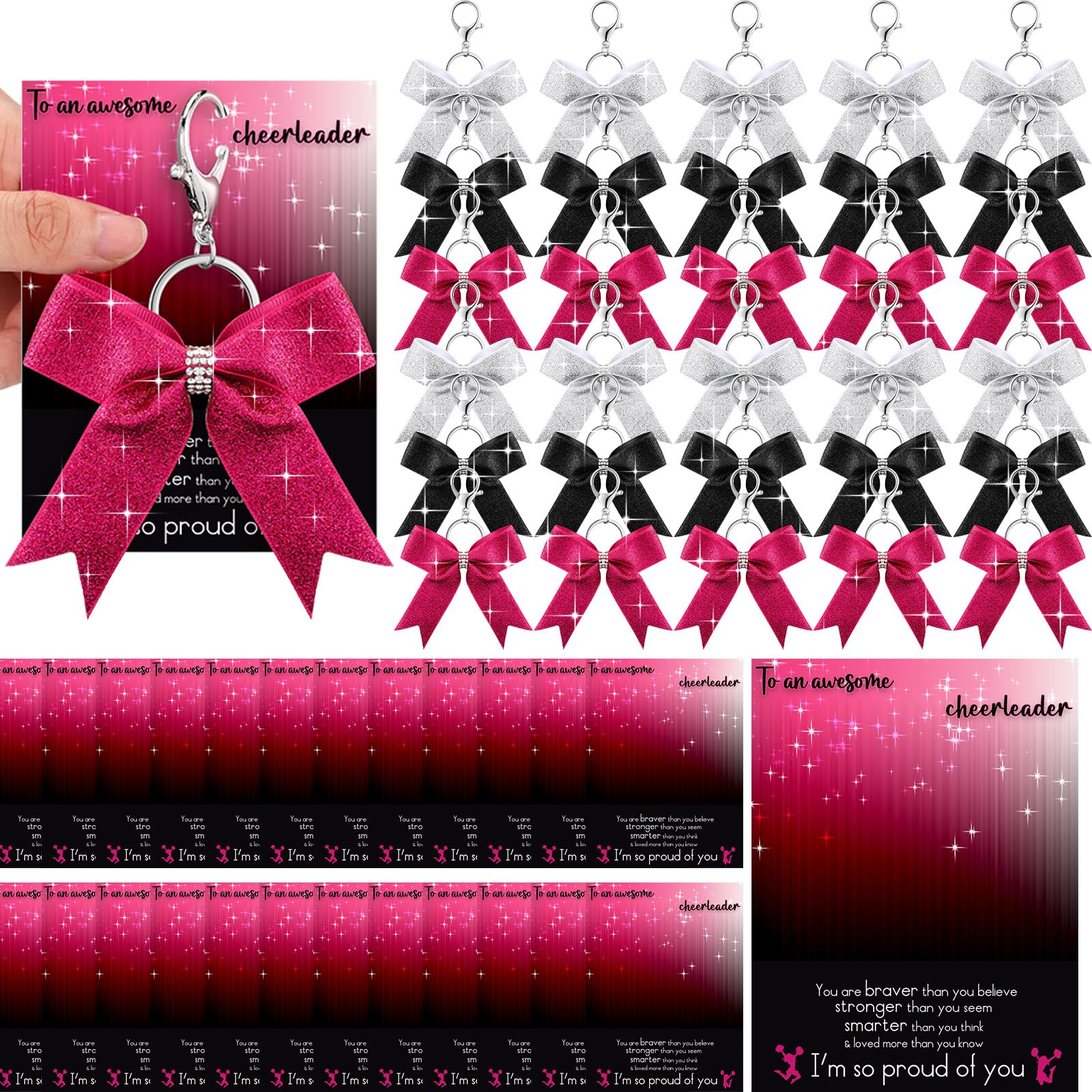 Amazon.com : Ferreve 30 Set Cheerleader Gifts Bulk Glitter Cheer Bow ...