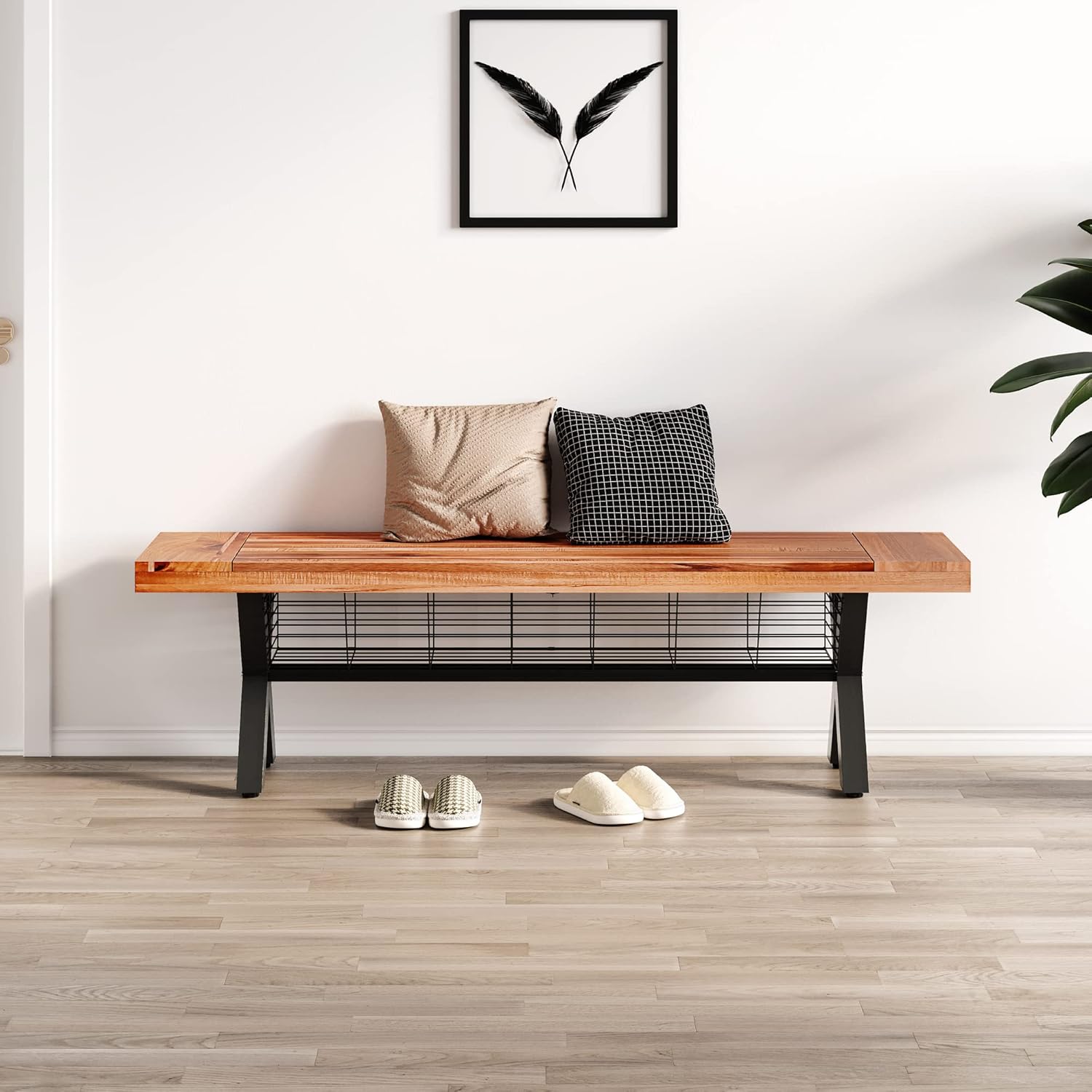 Amazon.com: GOCAPTAIN Outdoor Bench with Storage Basket, Outdoor Patio ...