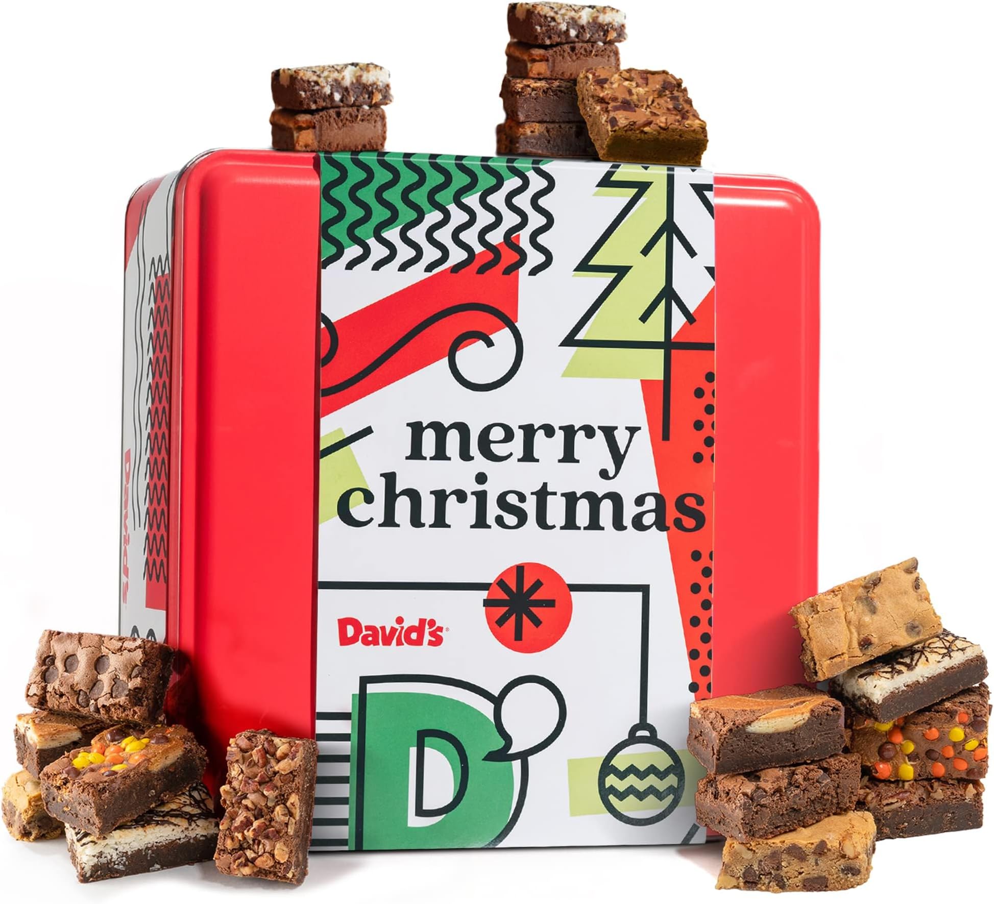 Amazon.com: David's Cookies Assorted Brownies in Merry Christmas Tin ...