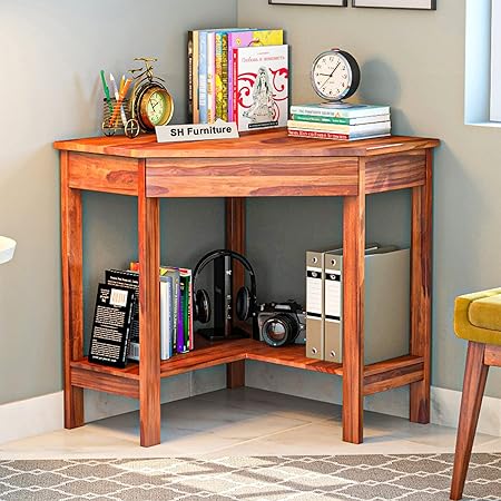 SH Furniture Solid Sheesham Wooden Corner Study Table Modern Design ...