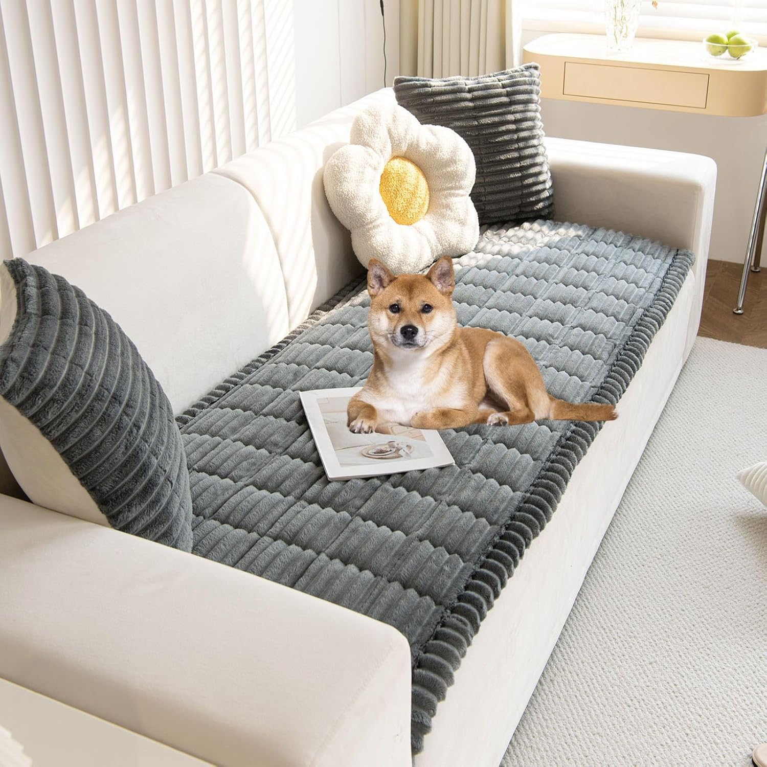 Huierxun Faux Fur Dog Couch Cover Protector Soft Fuzzy Plush Couch ...