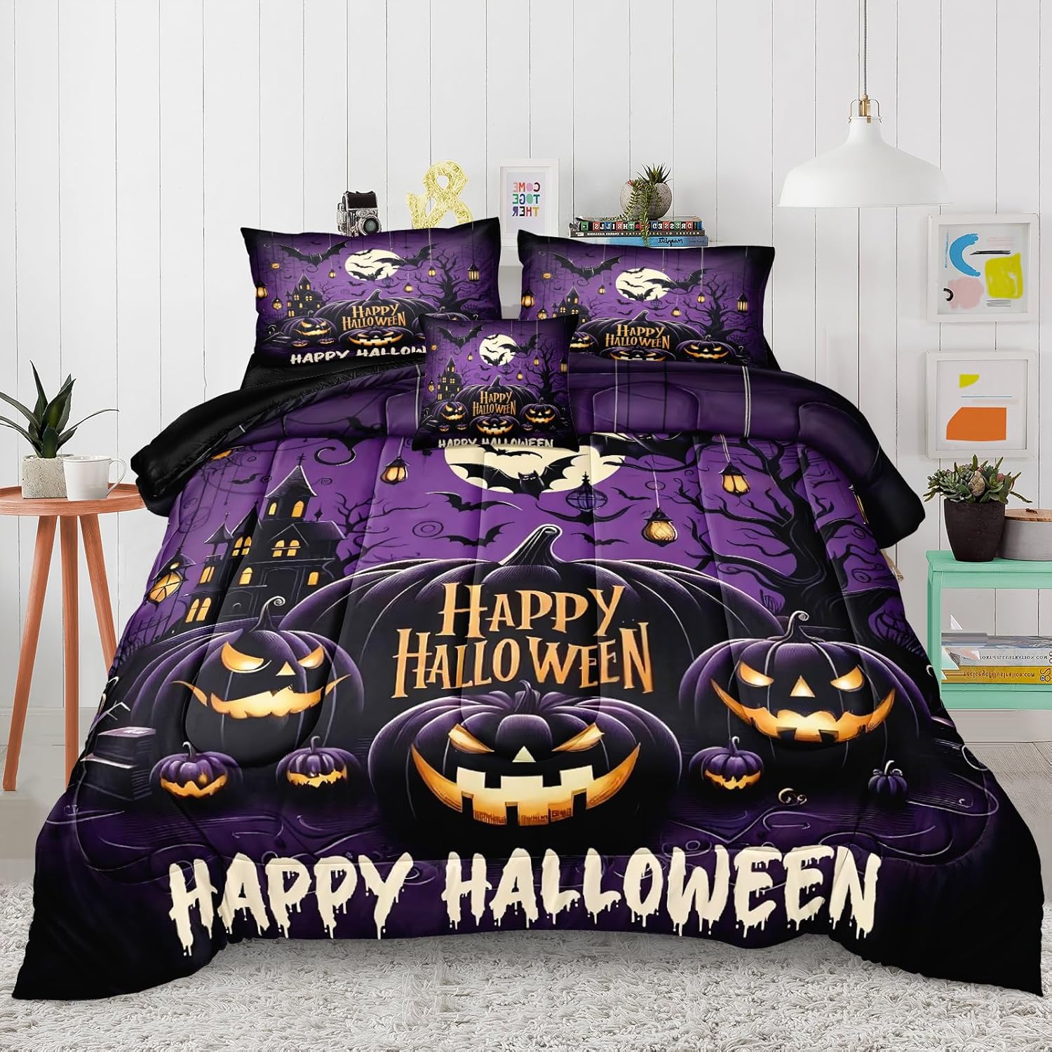 Amazon.com: Bedbay Halloween Comforter Set King Set 4 Pcs Moon Night ...