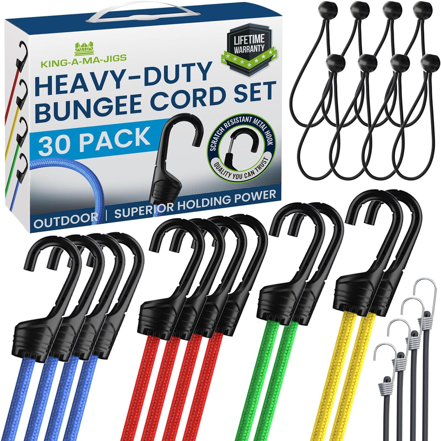 (30 Pack) Durable, Long Lasting - Assorted Bungee Cords with Hooks ...