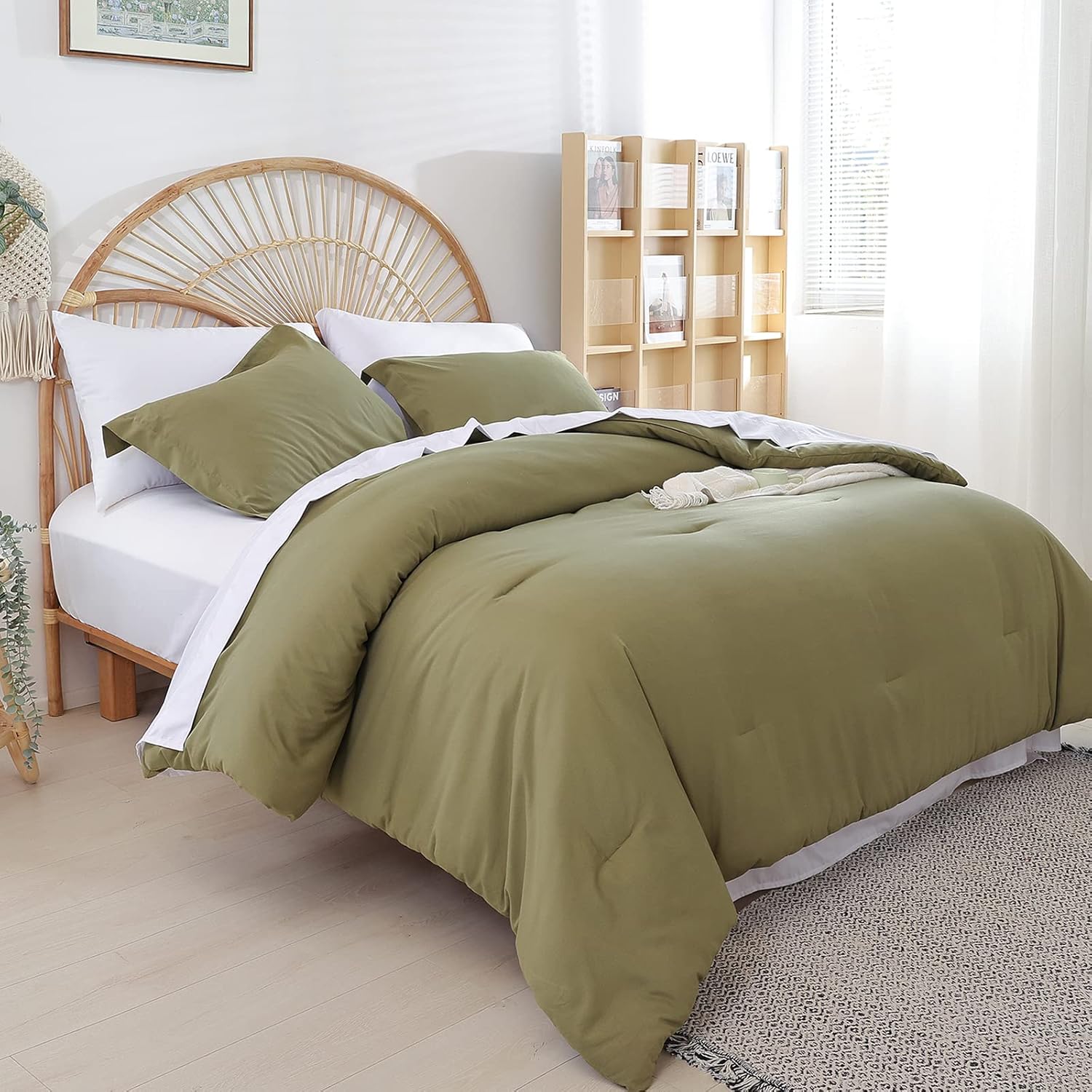 Amazon.com: weigelia King Size Comforter Set Boho Olive Green Comforter ...