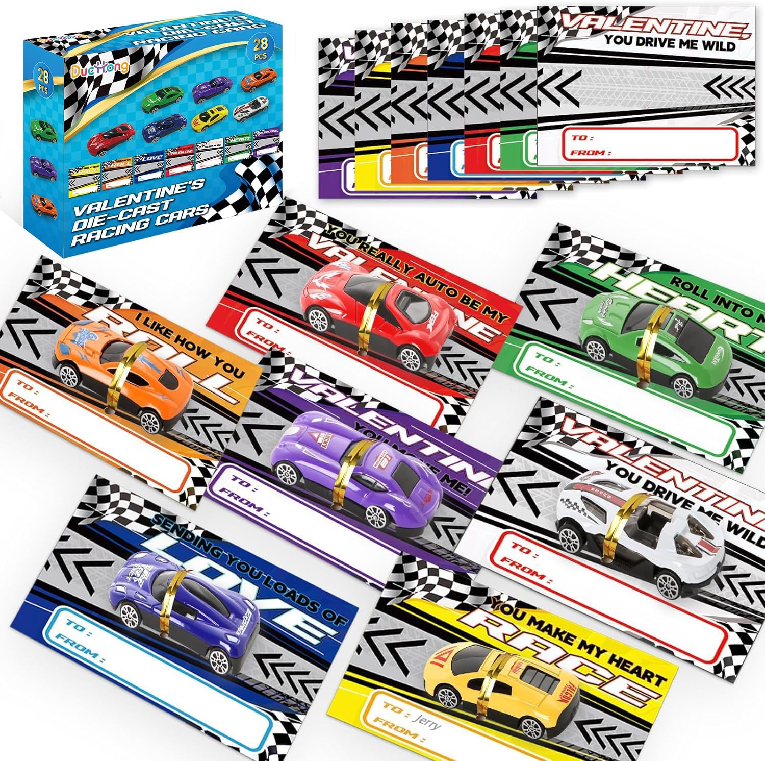 Amazon.com: Zonon 36 Pieces Valentine's Day Cards Kids Race Cars ...