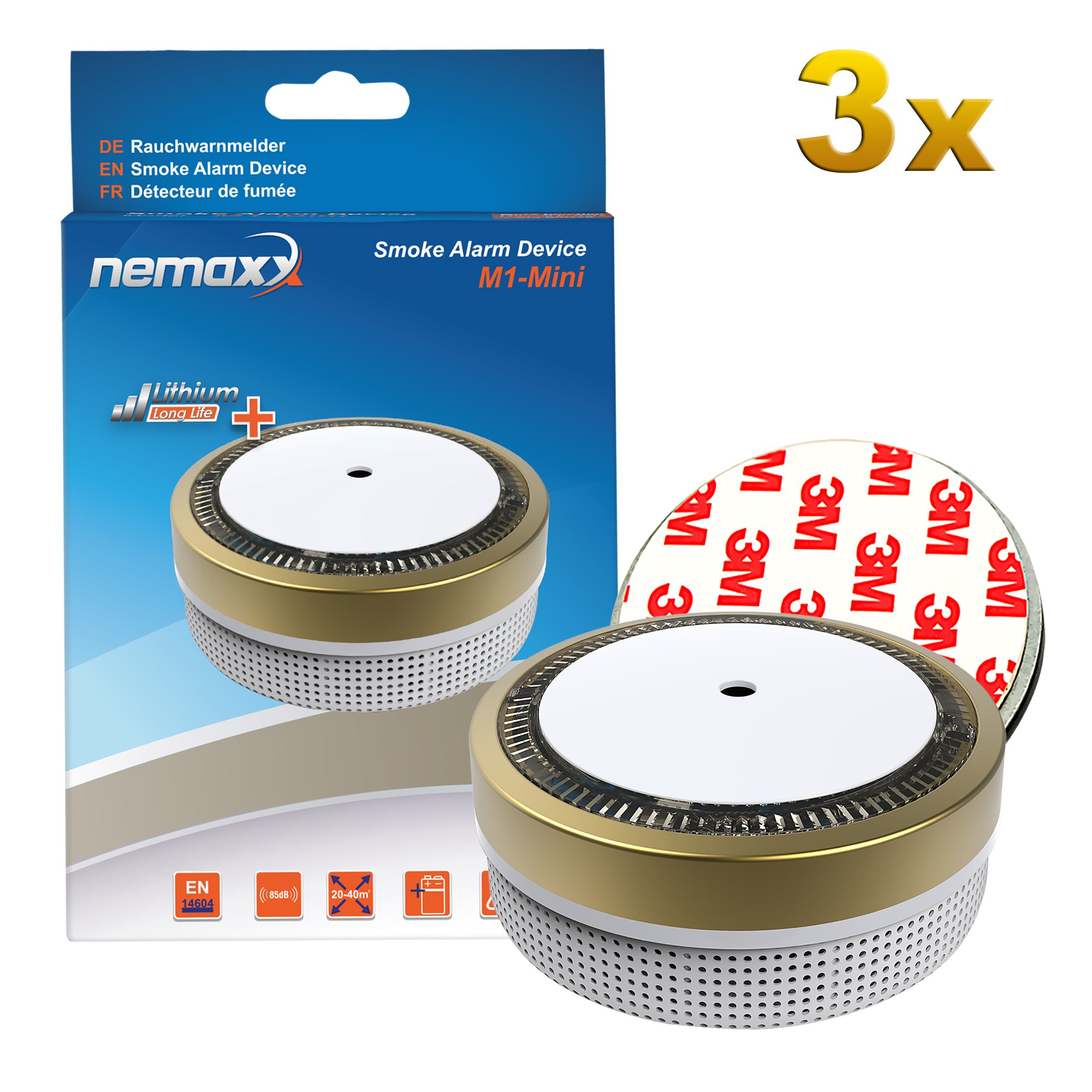 Buy 3x Nemaxx M1 mini smoke detector in the color gold - photoelectric ...