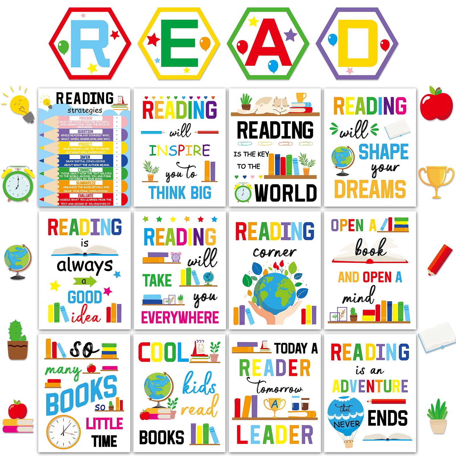 Colorful Reading Posters For Classroom Bulletin Board Decorations ...
