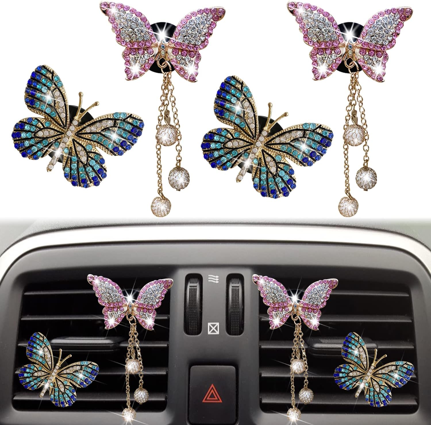 Amazon.com: Bling Butterfly Air Vent Clips, 4 Pcs Crystal Butterfly ...