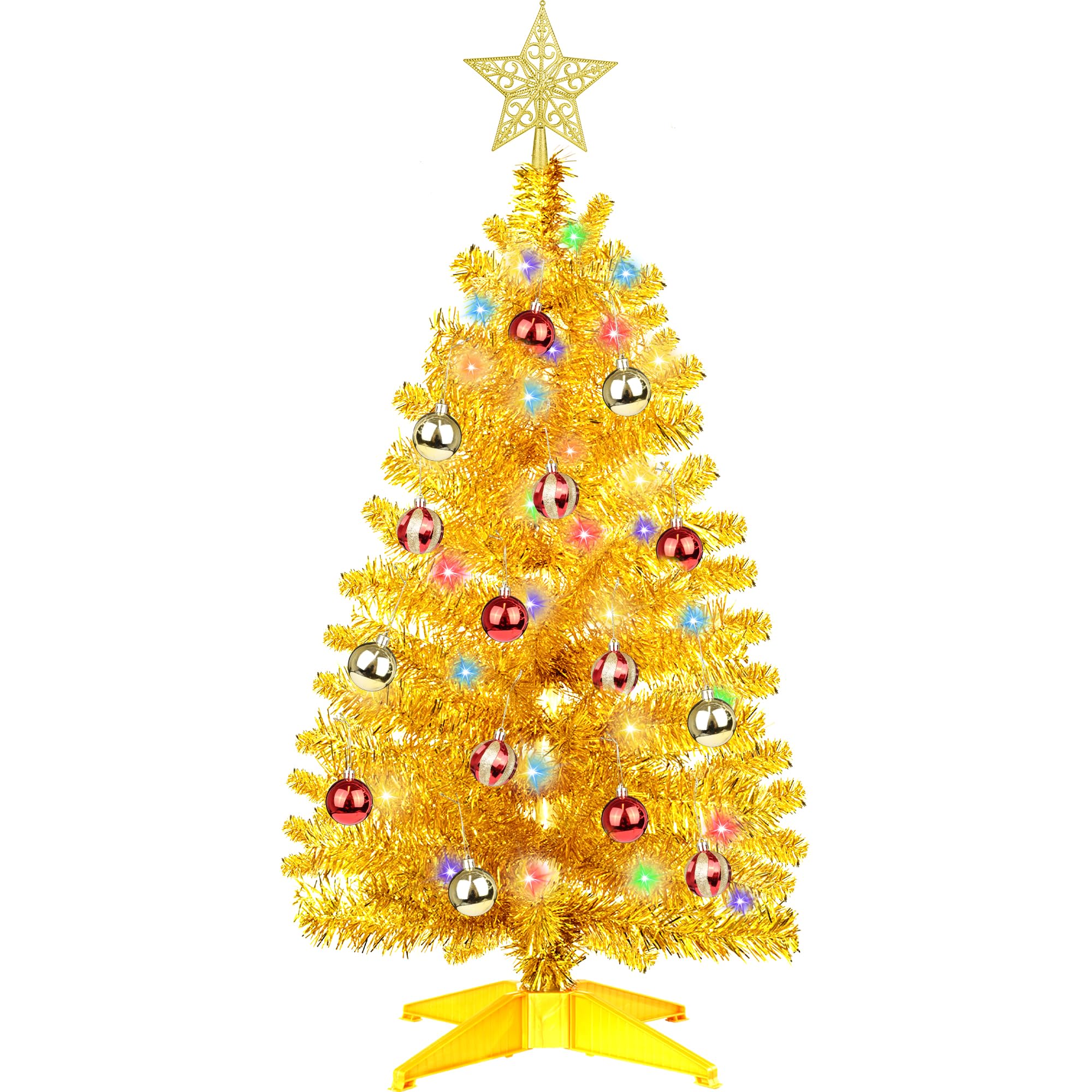 Amazon.com: 3 Ft Gold Tinsel Christmas Tree Dual Color Change 12 Modes ...