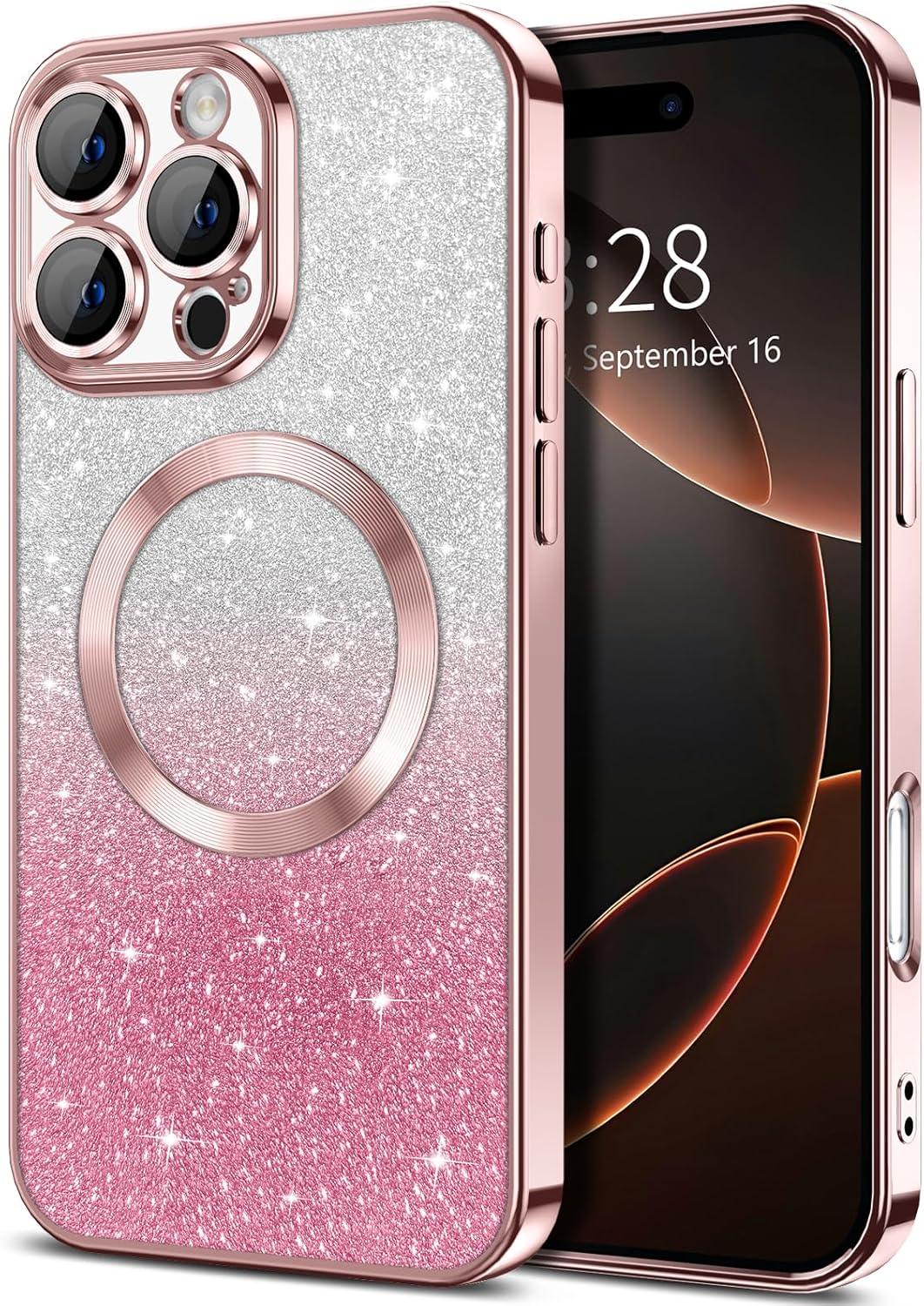 Amazon.com: Hython for iPhone 16 Pro Max Case Clear Magnetic Glitter ...