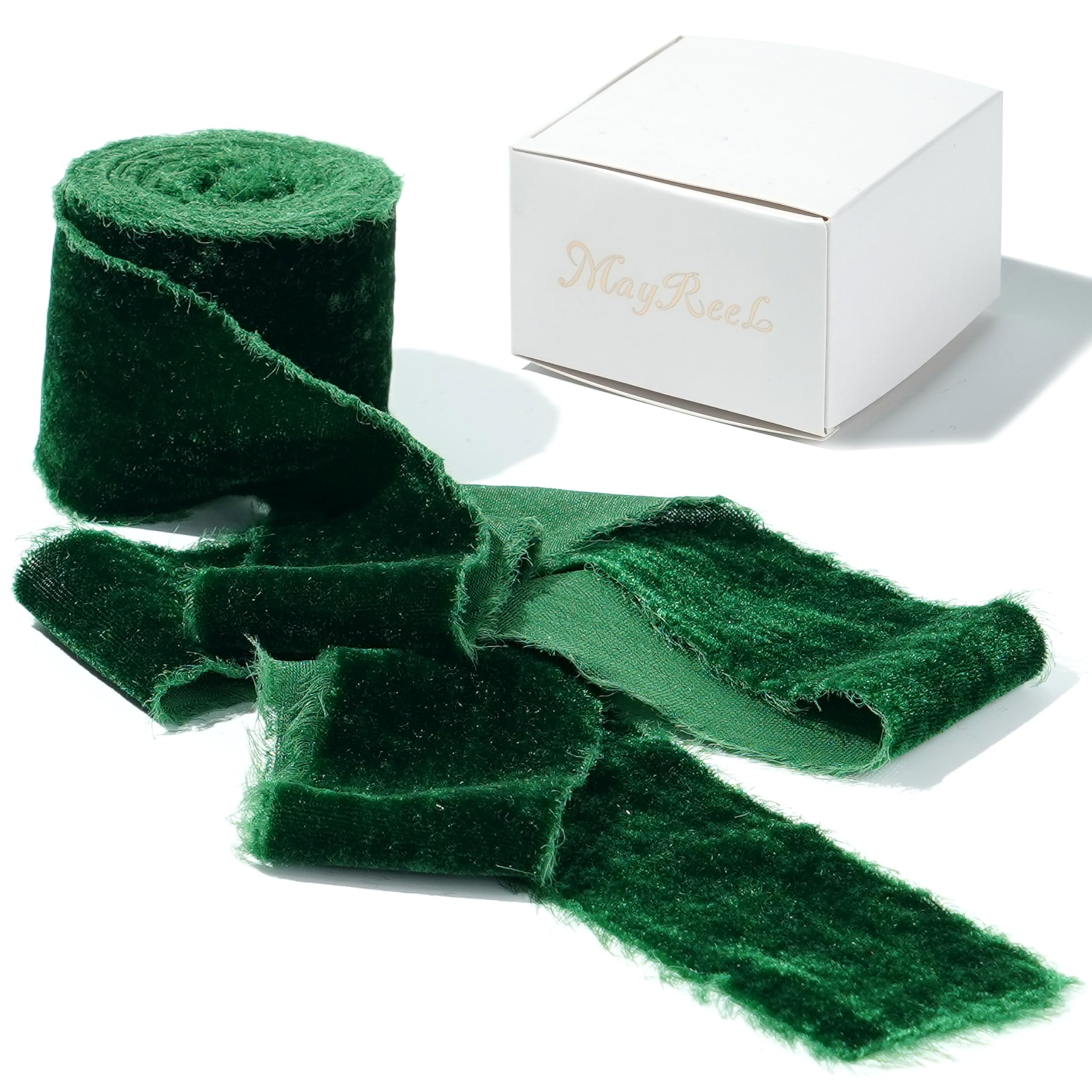 Amazon.com: MAYREEL 2 Inch Green Velvet Ribbon Hand Torn Forest Green ...