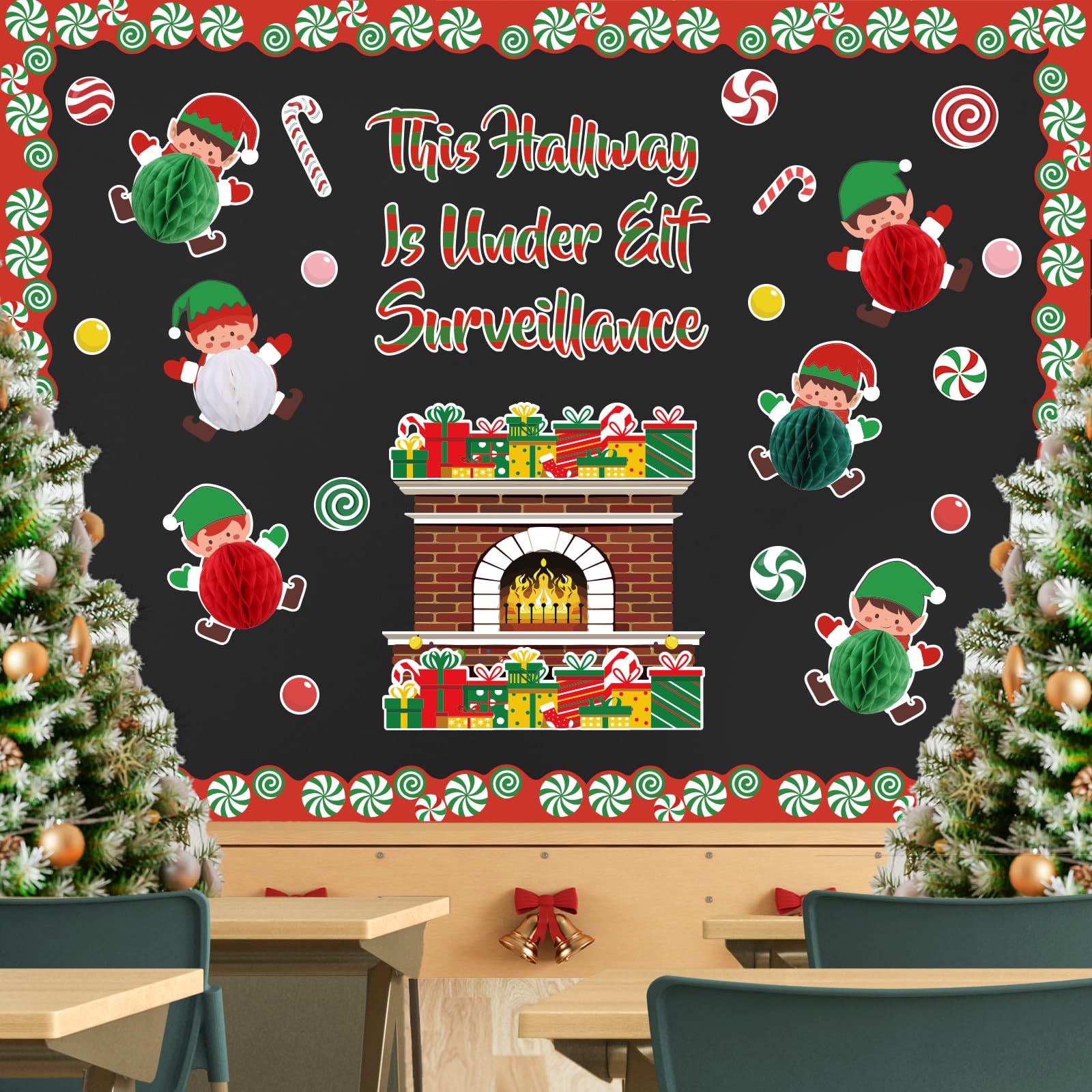 Amazon.com: Whaline Christmas Bulletin Board Decoration Set Red Green ...