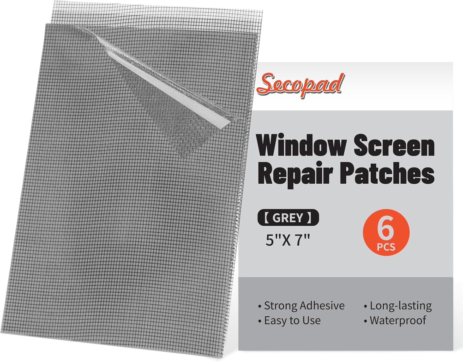 Secopad 5" x 7" Grey/Black Screen Repair Kit, 6 PCS Window Screen Patch ...