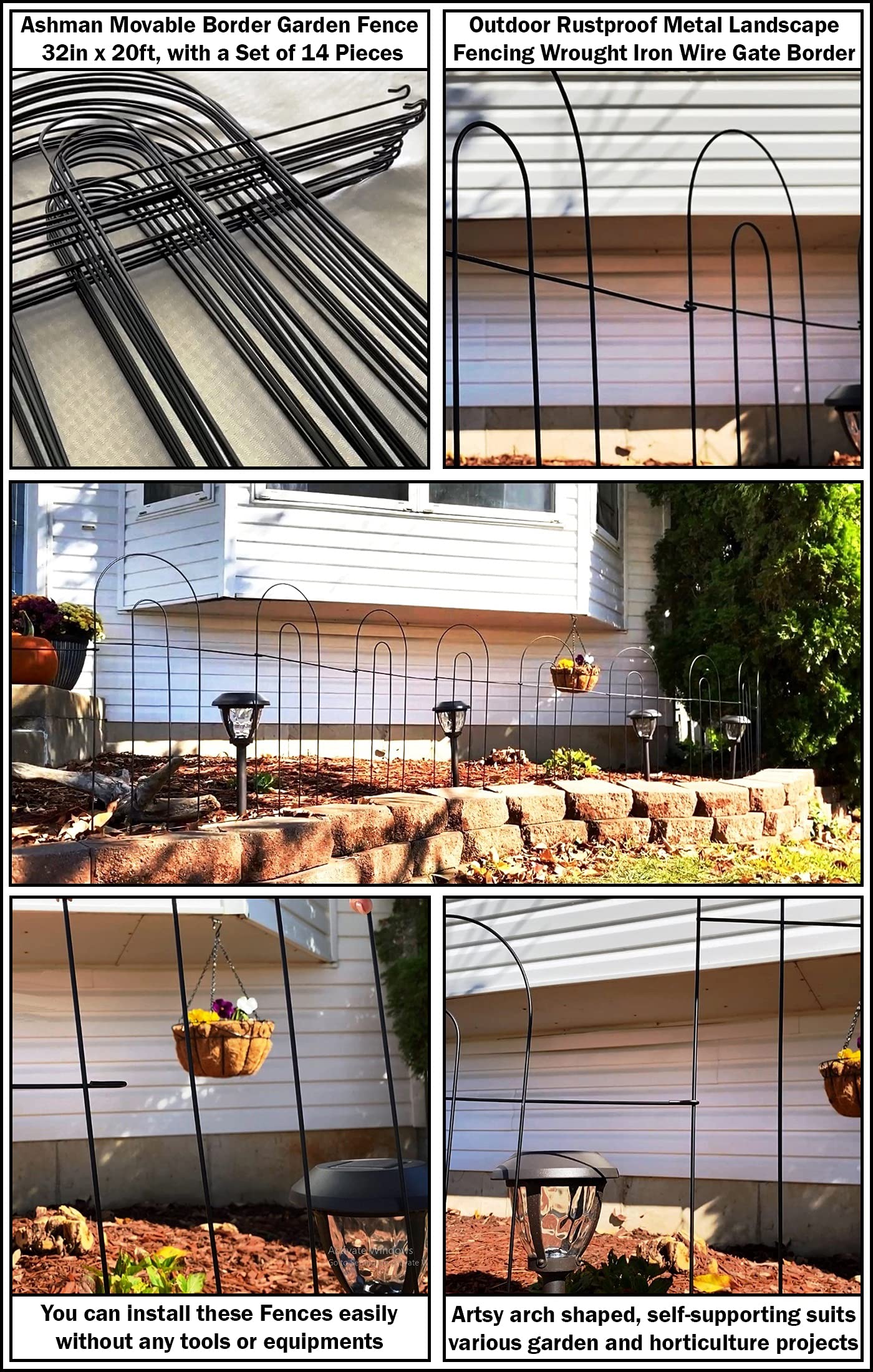 Snapklik.com : Ashman Movable Border Garden Fence 32in X 20ft, Black