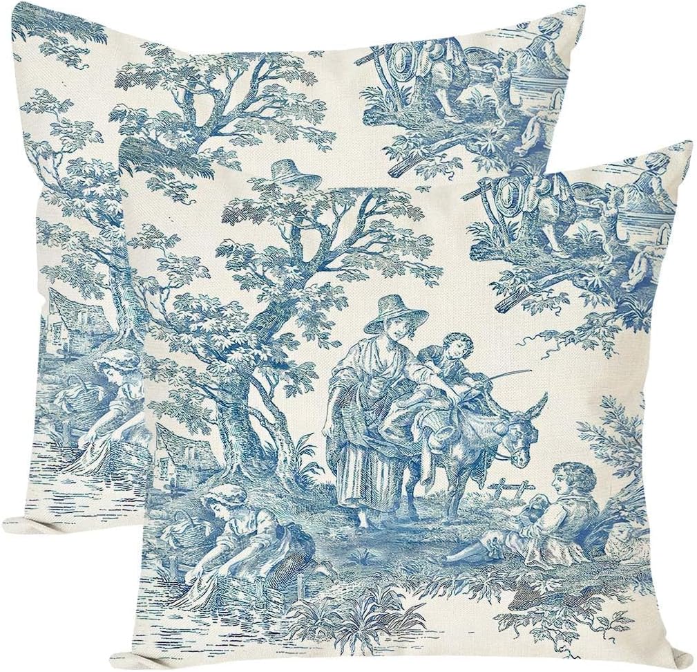 Amazon.com: HERHOME French Country Blue Toile Throw Pillow Covers 18x18 ...