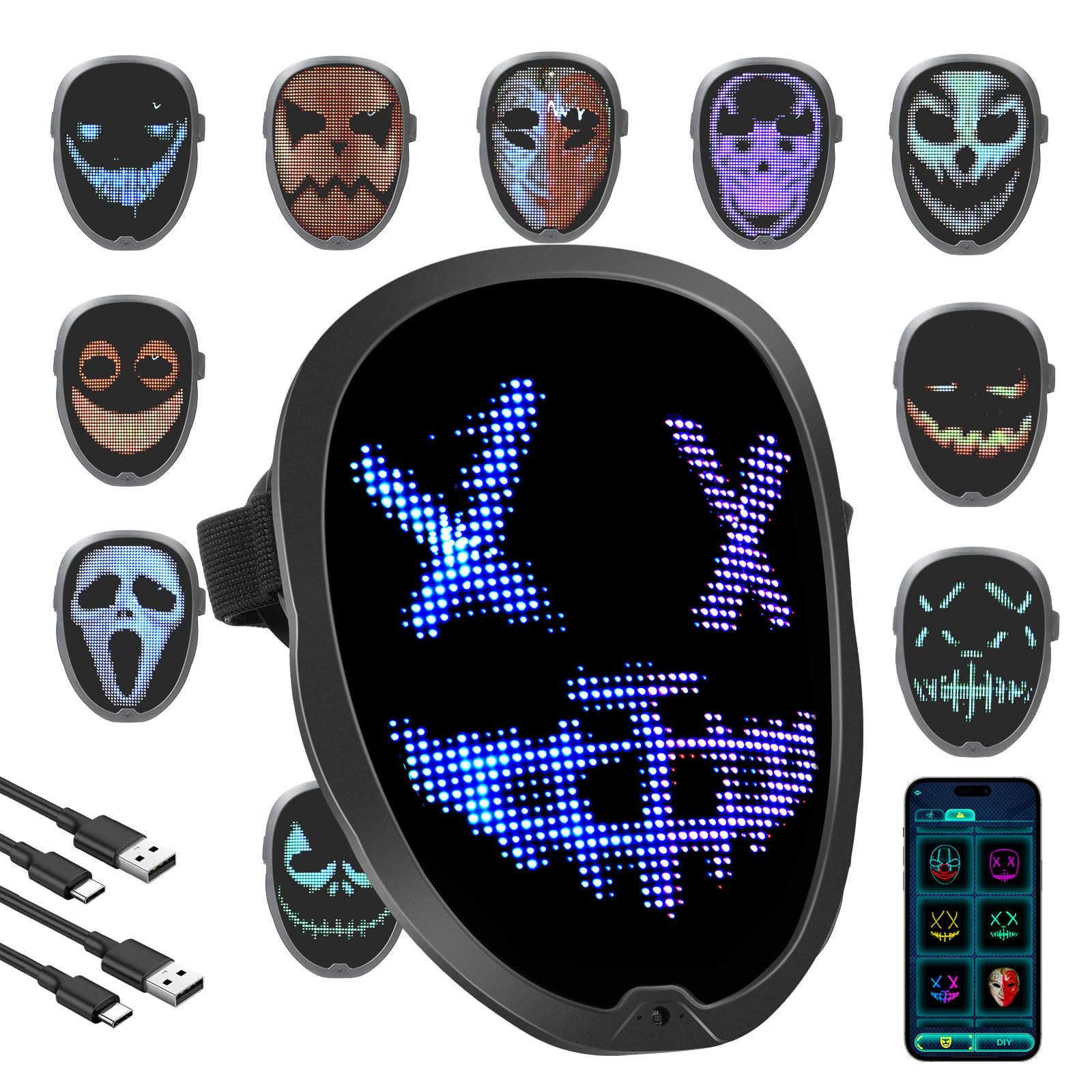 HEEDU Mascara LED con Bluetooth Programable, Halloween Máscara ...