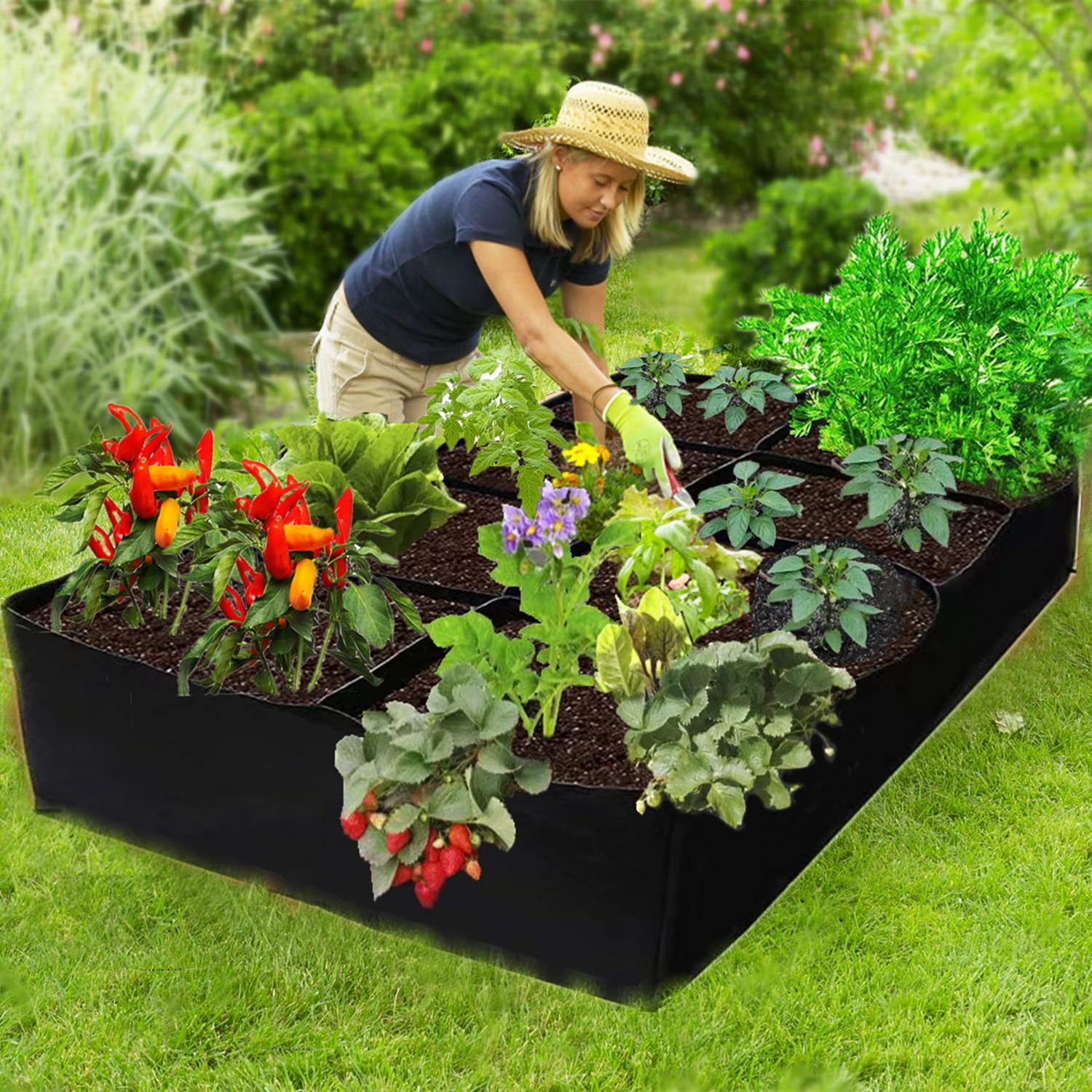 Snapklik.com : Niurui Fabric Raised Garden Bed 128 Gallon 8 Holes ...