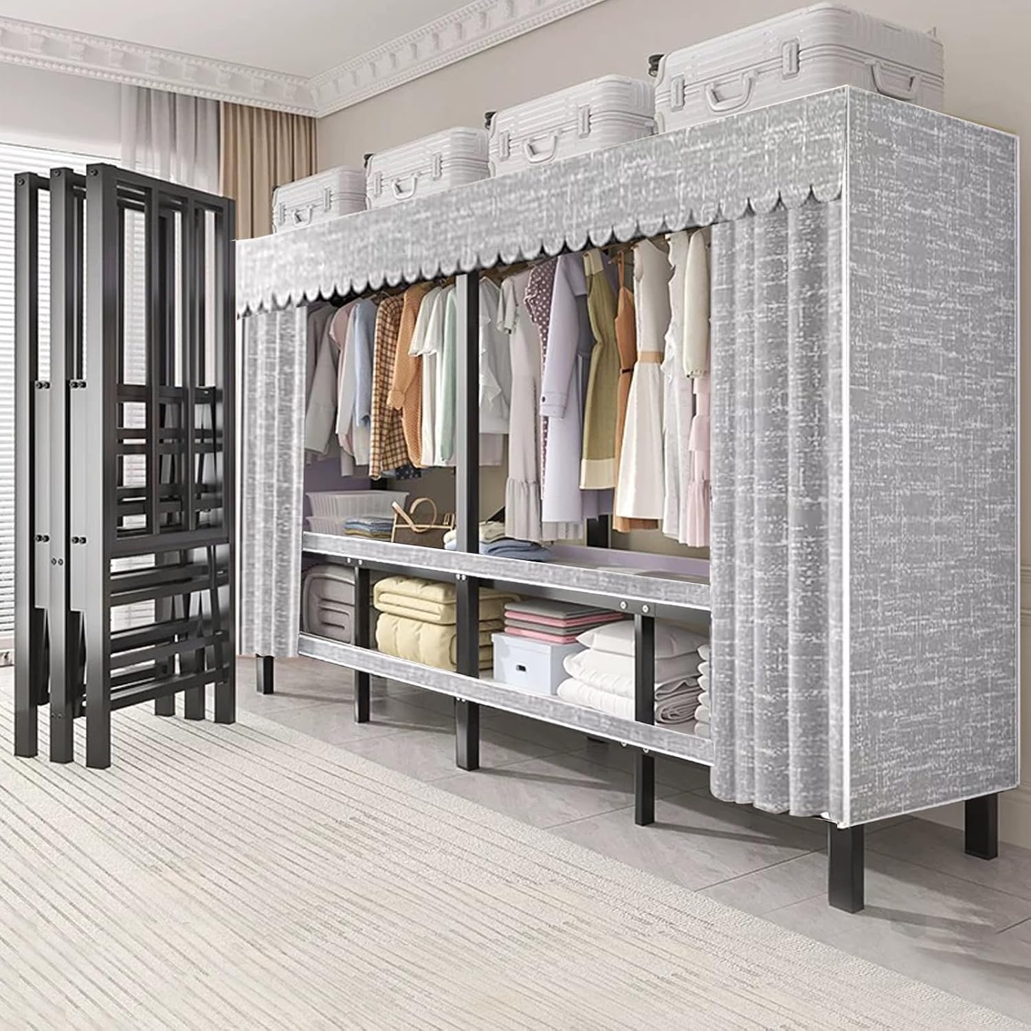 Amazon.com: Portable Closet Wardrobe Heavy Duty Clothes Rack, Foldable ...