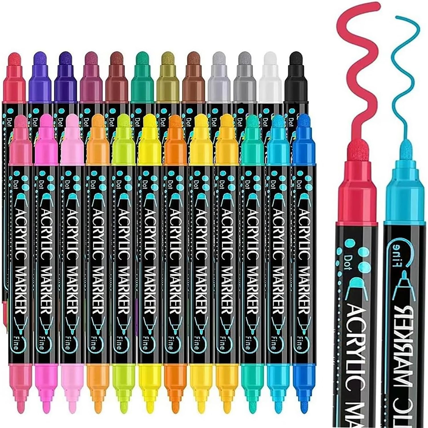 ADGIJNNOUW 24 Colores Plumones Acrilicos Doble Punta, Rotuladores ...