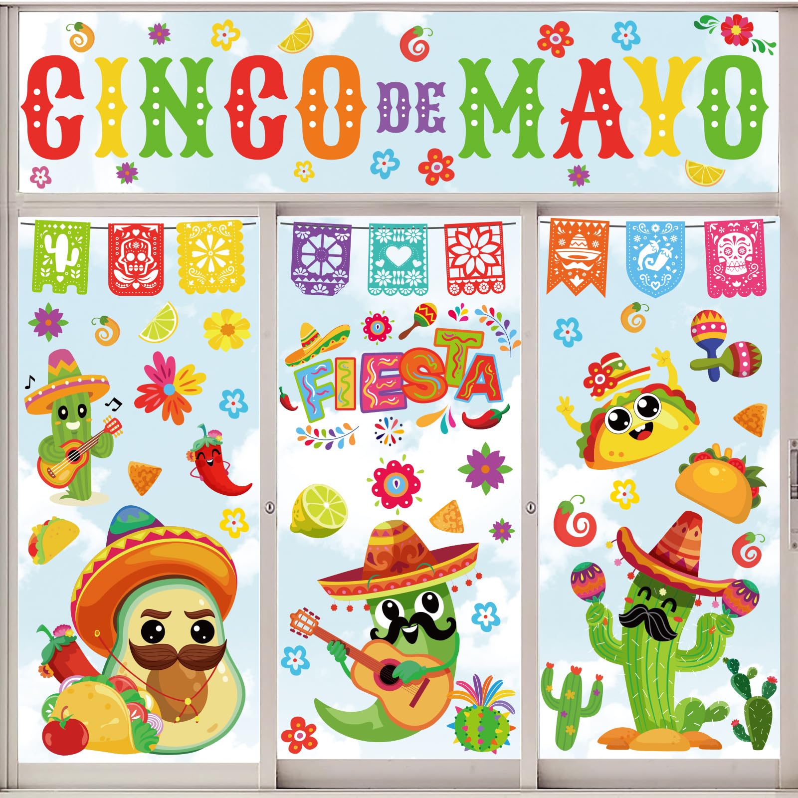 Amazon.com: Whaline 9 Sheet Mexican Fiesta Party Window Clings Cinco De ...