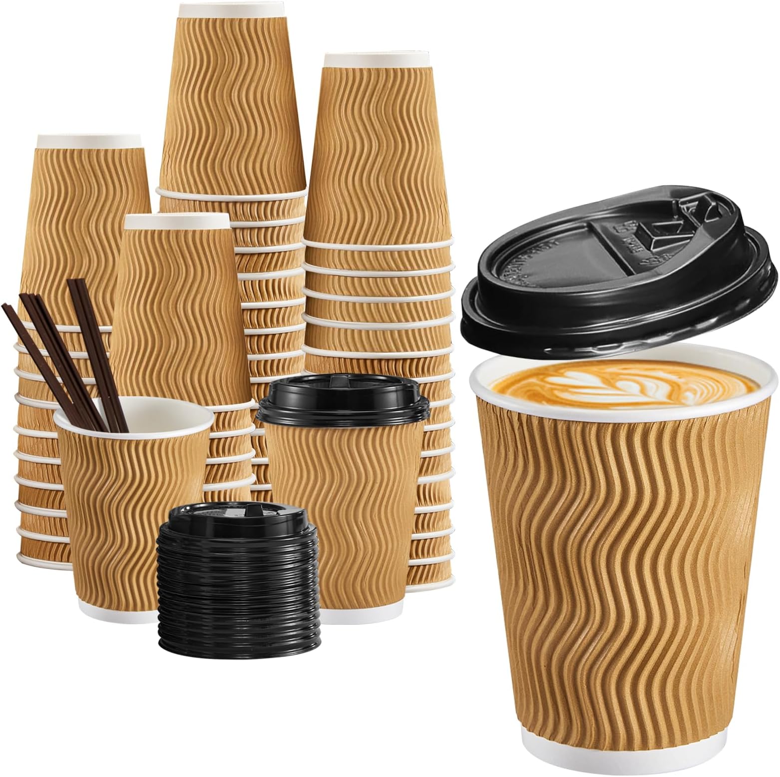 Amazon.com: Primens Insulated Disposable Coffee Cups with Lids & Straws ...