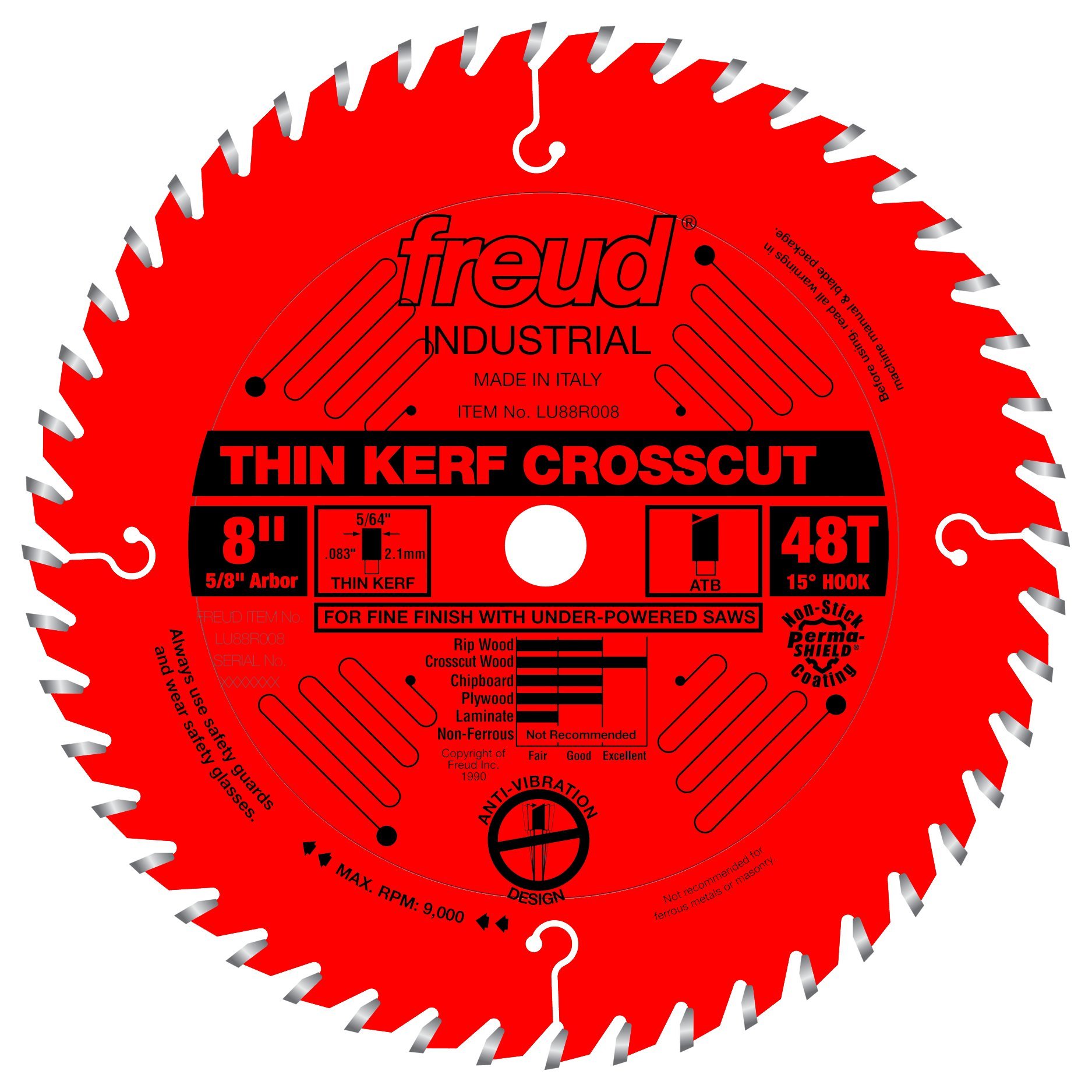 Freud LU88R008: 8" x 48T Thin Kerf Fine Finish Crosscut Blade ...