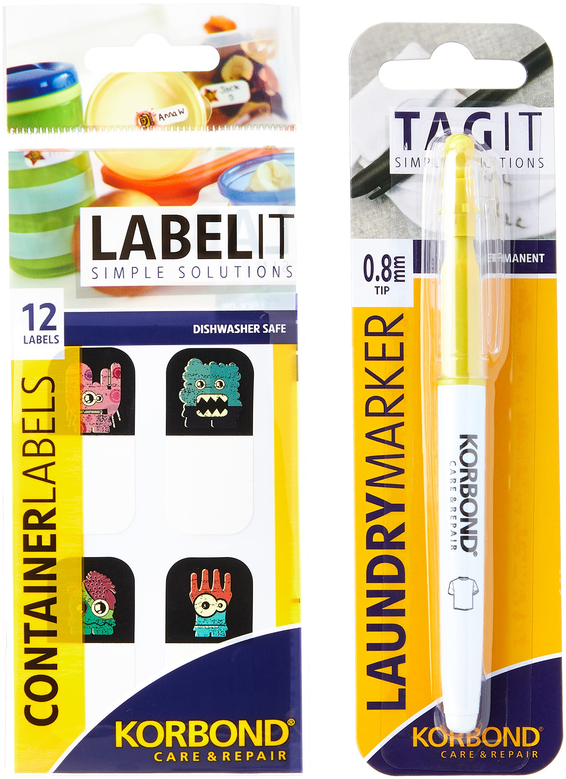 Korbond 24 Stick On Container Labels And Clothes Marker Pen ...
