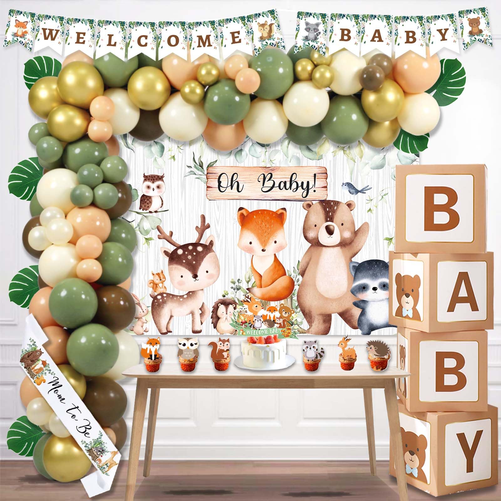 Amazon.com: Fiesec Woodland Baby Shower Decorations, Forest Animal ...
