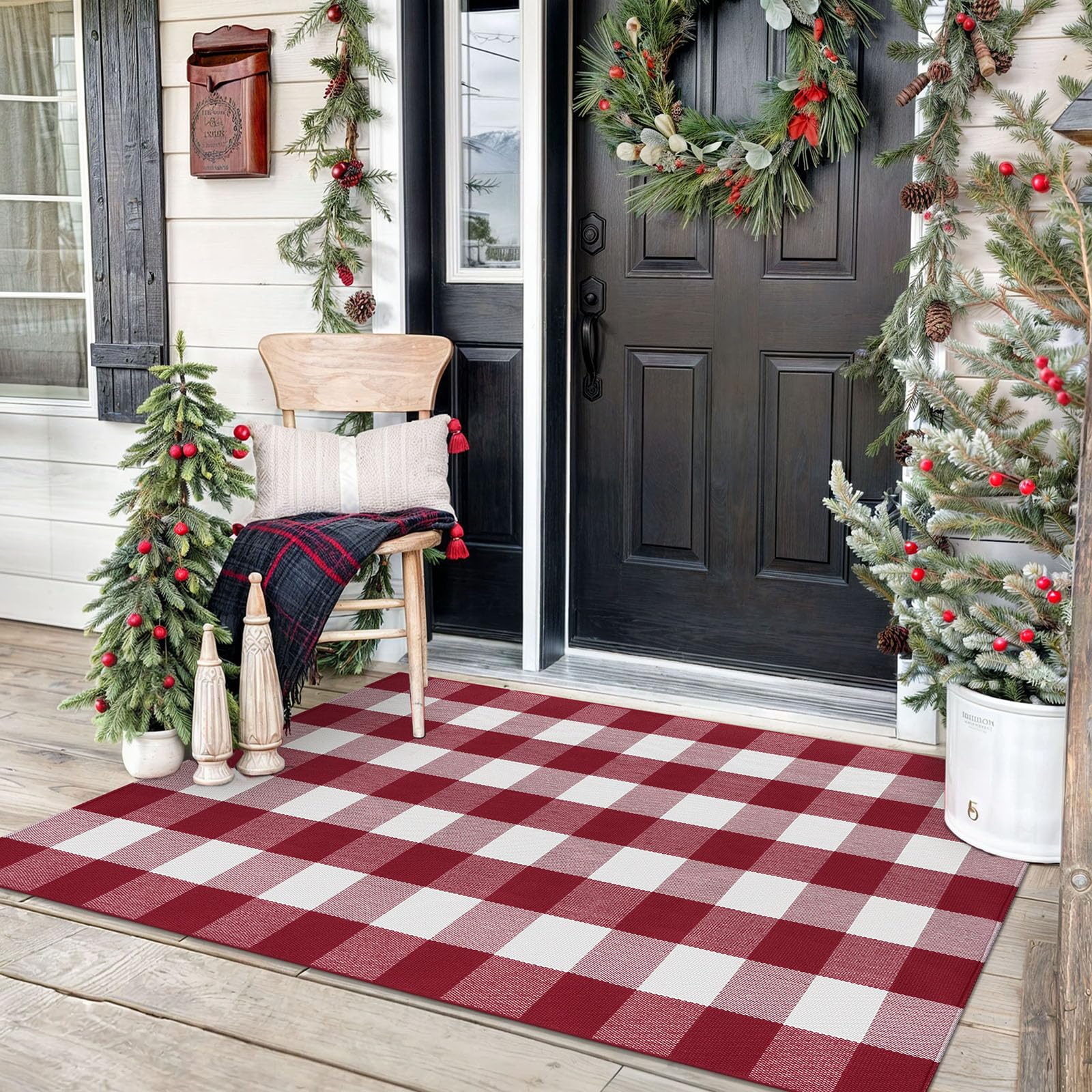 Amazon.com: KOZYFLY Buffalo Plaid Rug 3x5 Ft Red and White Checkered ...