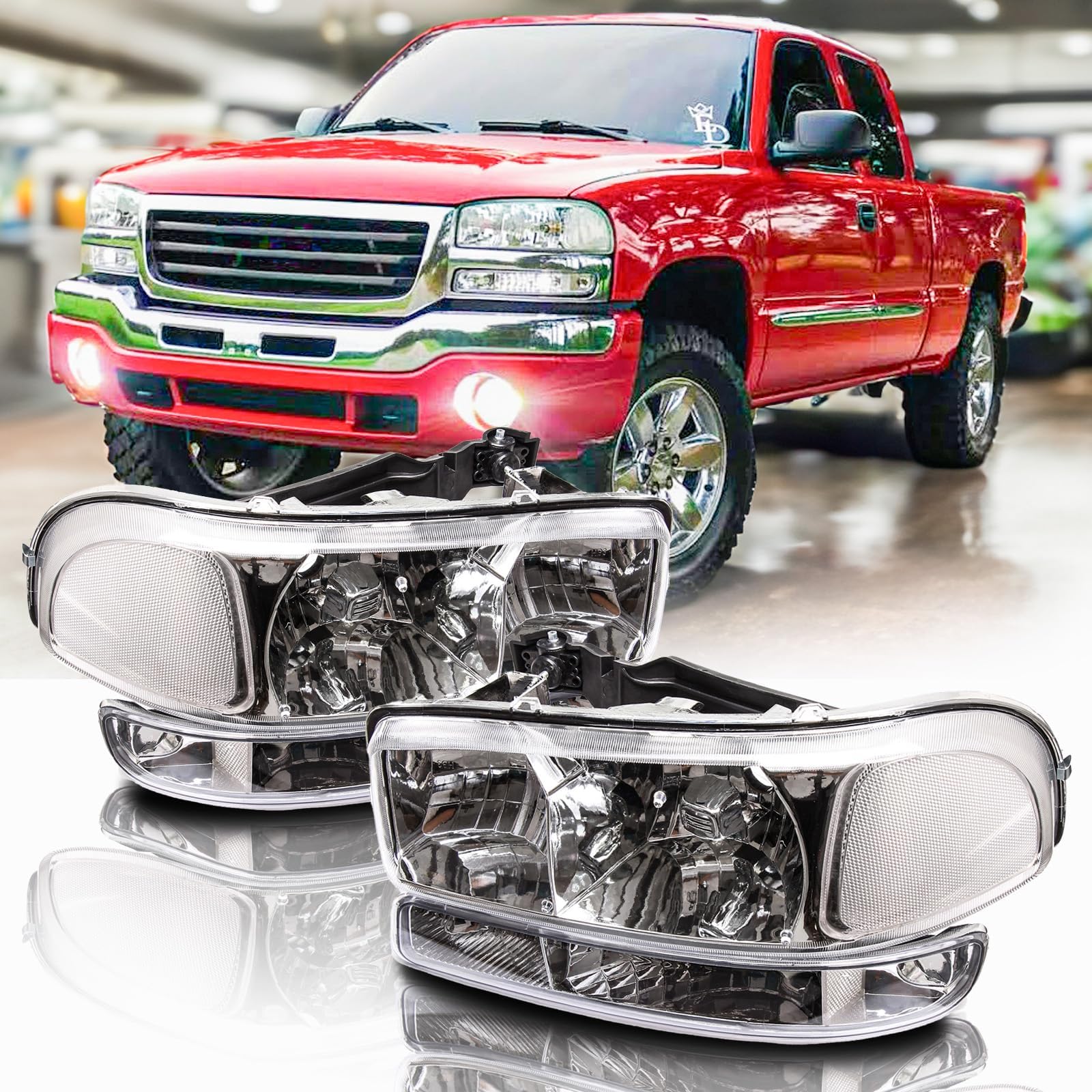 Amazon.com: ISHARINGAUTOPARTS Chrome Clear Headlight Assembly ...