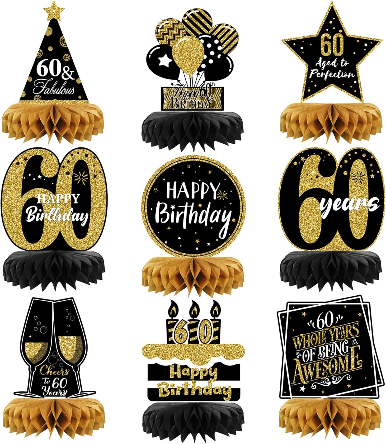 9 Pieces 60th Birthday Table Decorations 60th Birthday Centerpieces for ...