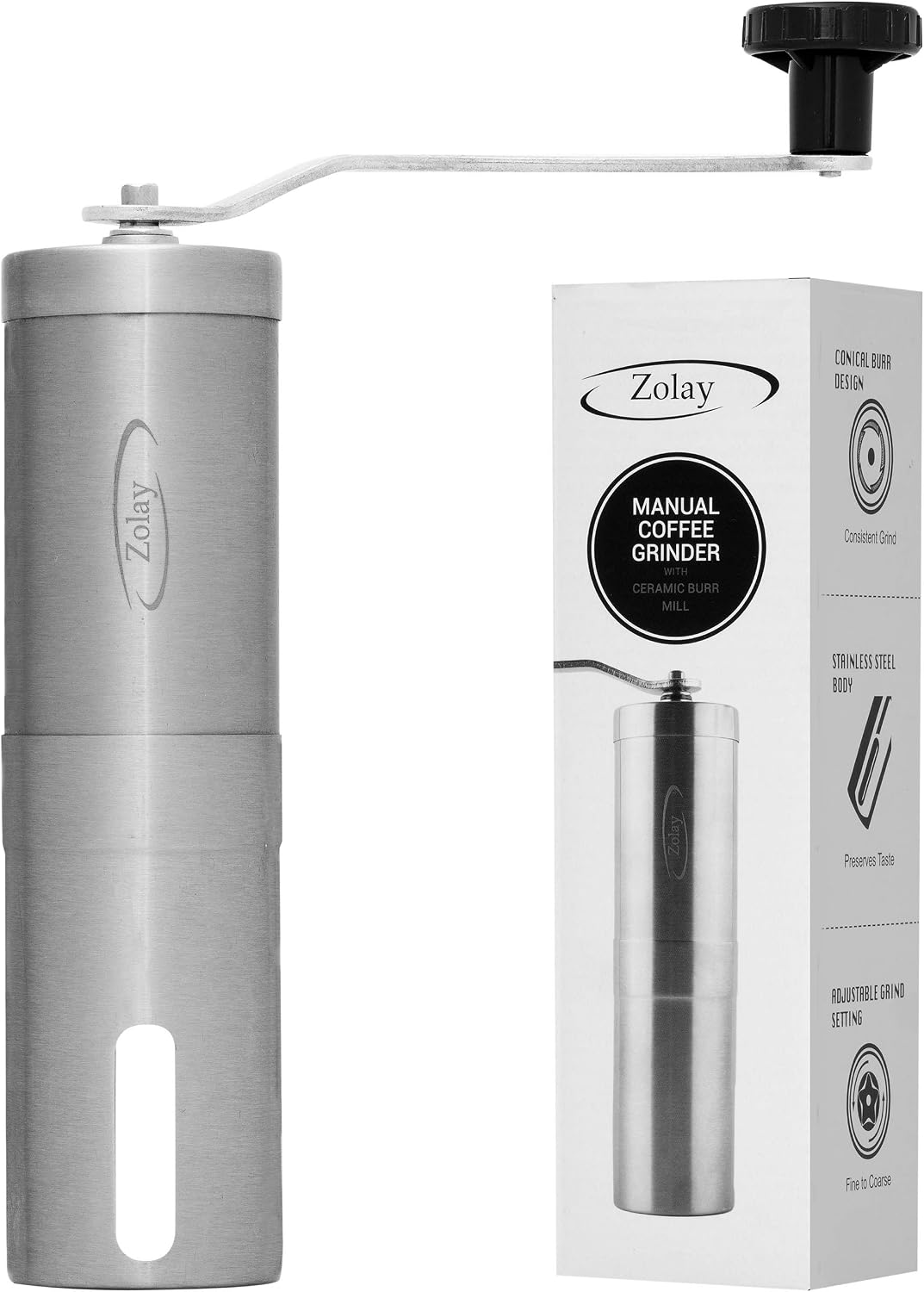 Zolay® Manual Coffee Grinder – 18 Adjustable Settings Hand Burr Mill ...