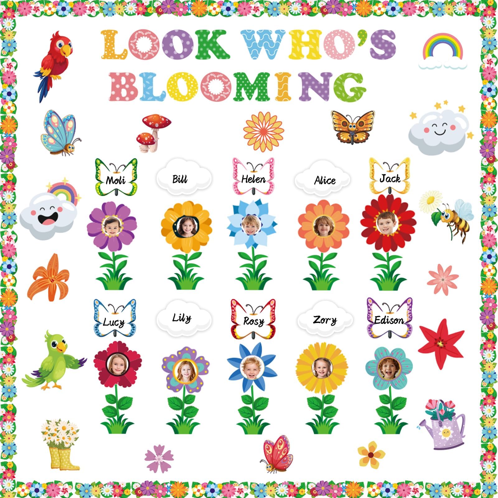 Amazon.com: Spring Flower Bulletin Board Decorations Set Look Who’s ...