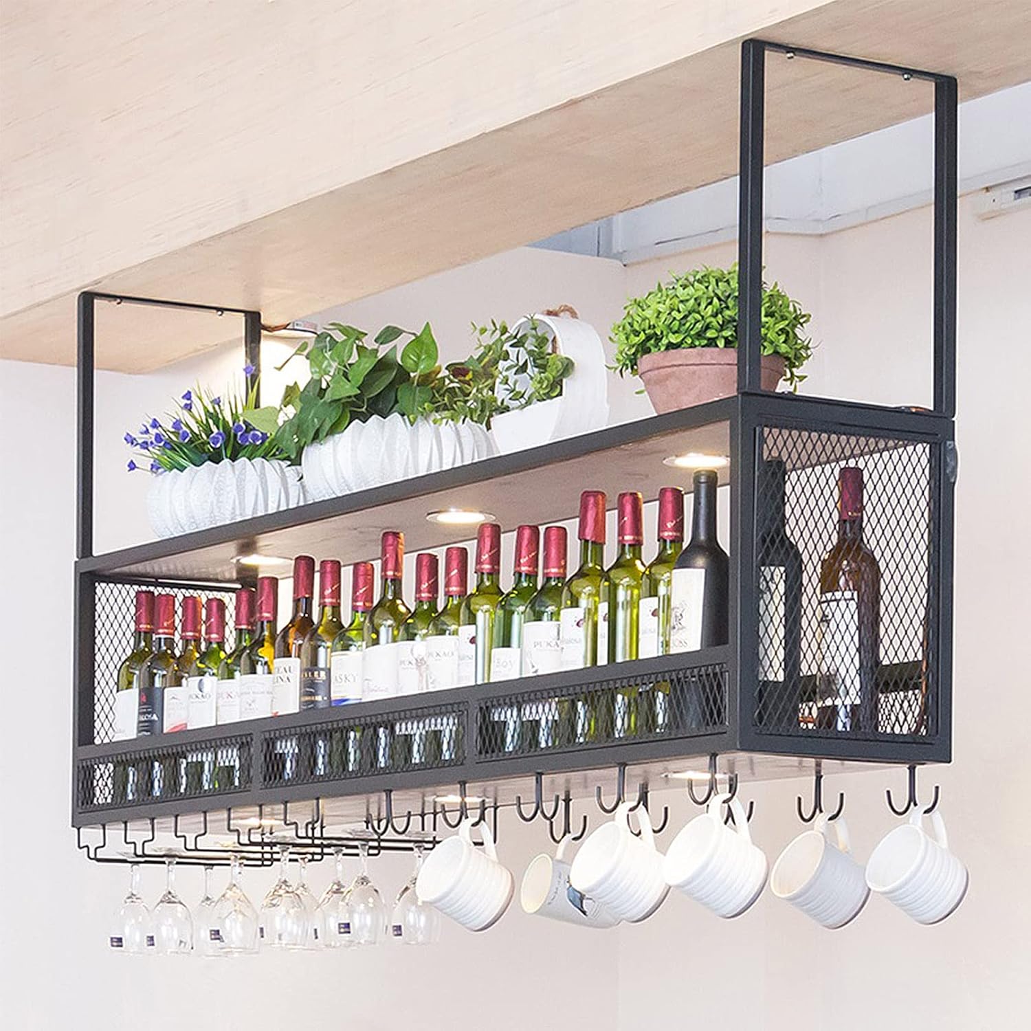 Amazon.com: GOODBZ Ceiling Mounted Wine Rack with Glass Holder ...
