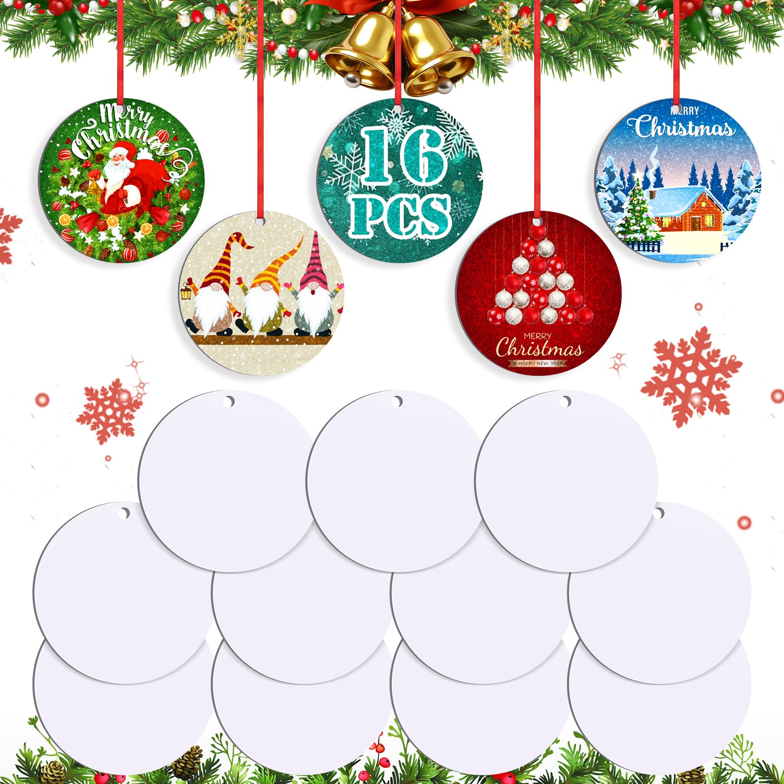 Amazon.com: Sublimation Ornament Blanks 16PCS Personalized Christmas ...