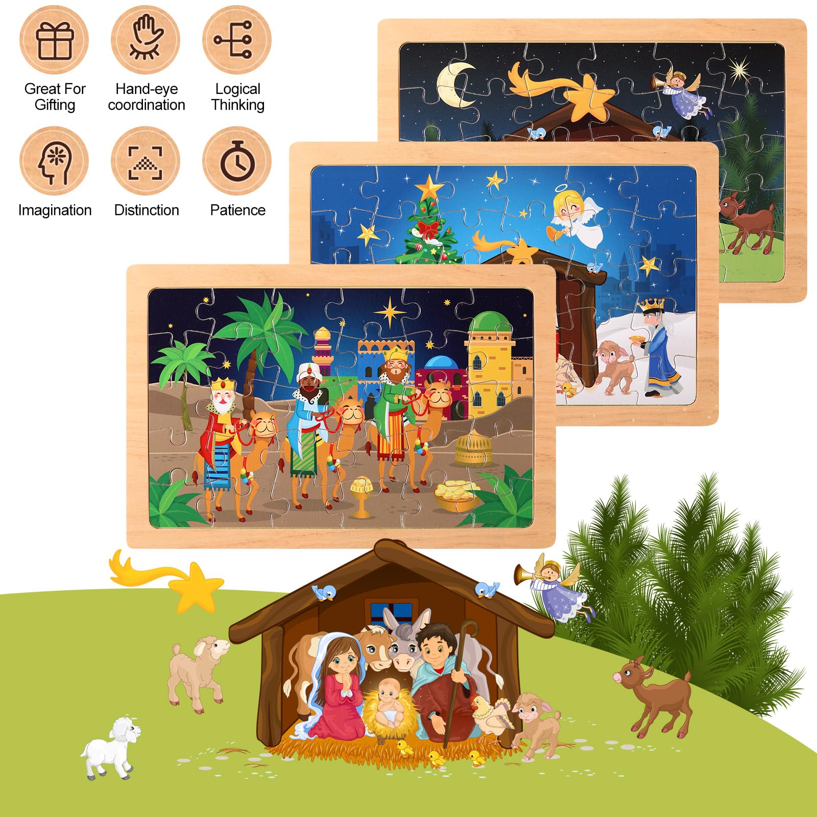 Snapklik.com : 4 Pack Christian Puzzles Wooden Nativity Scene Puzzles ...