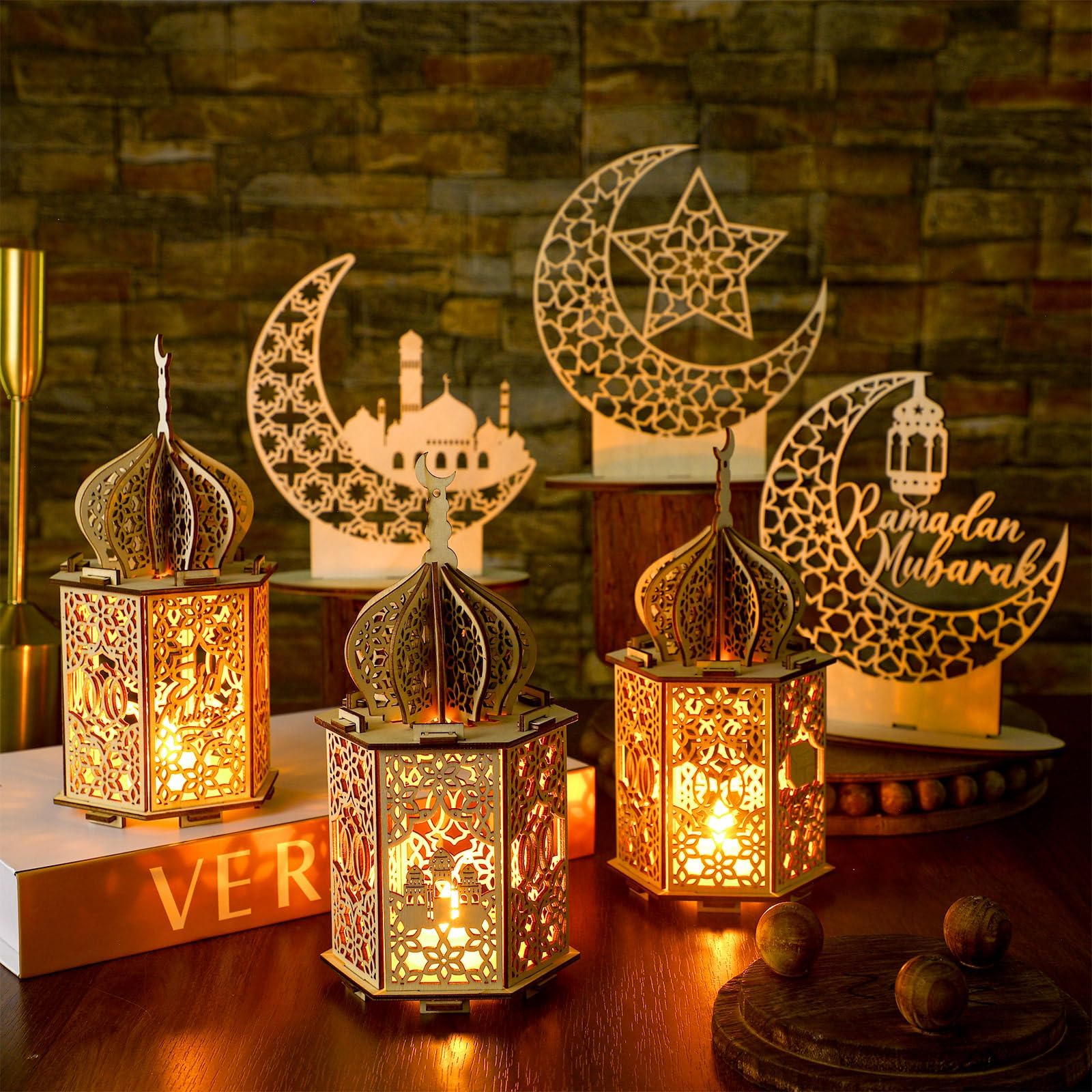 Amazon.com: Rossesay 9 Pcs Eid Decorations Ramadan Lanterns with LED ...