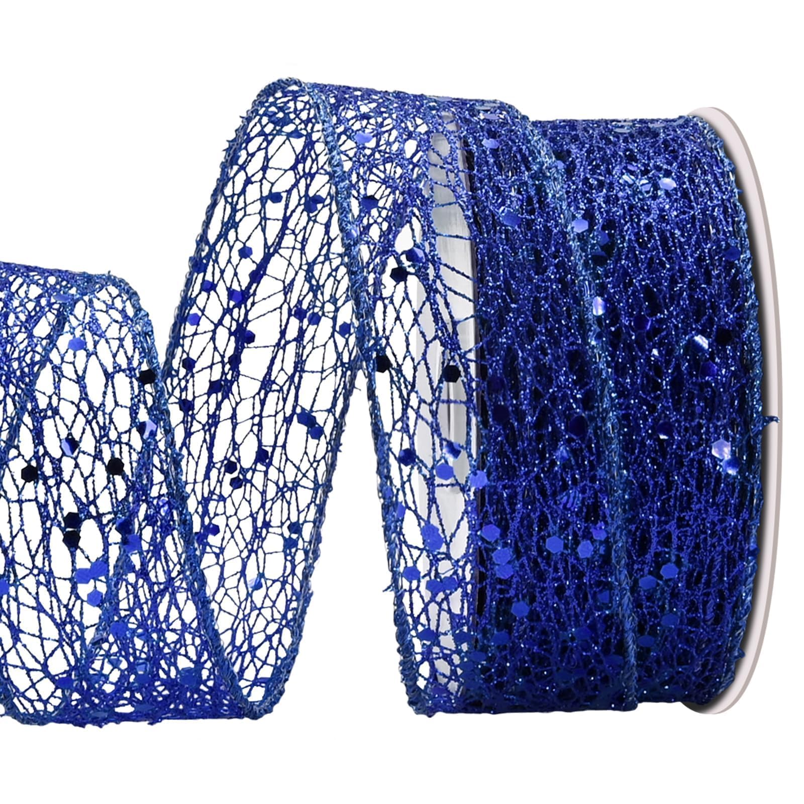 Amazon.com: LEEQE Royal Blue Mesh Glitter Wired Ribbon for Christmas ...