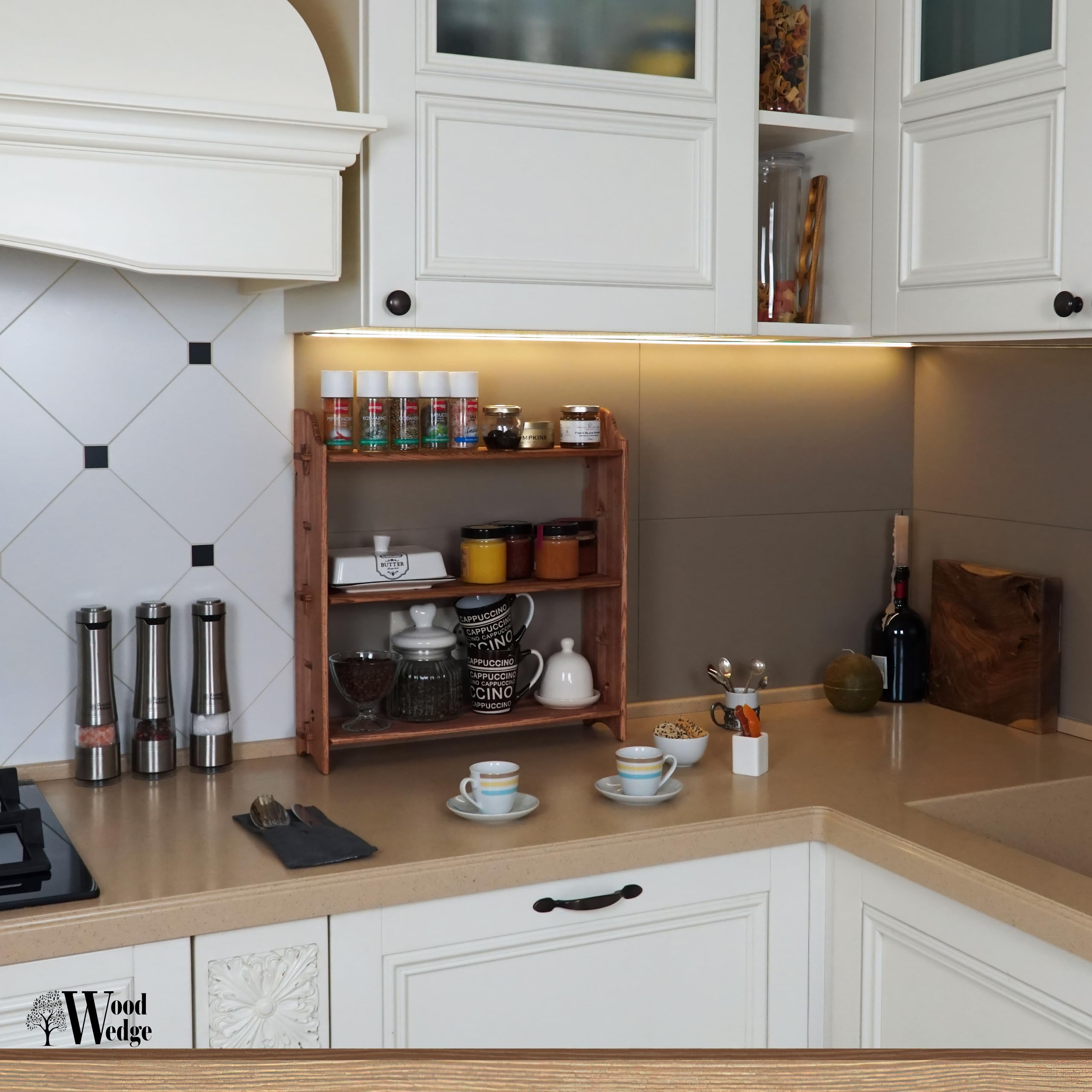 Wood Wedge 3 Tier Spice Rack Stand Holder, Kitchen countertop Organizer ...