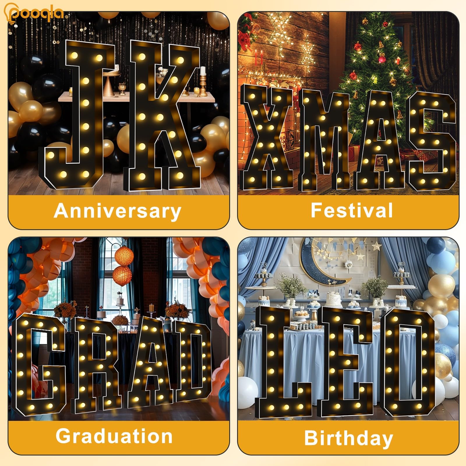 Prom Letters 4 Ft Pooqla 4FT Marquee Light Up Letter Y - Black Big ...
