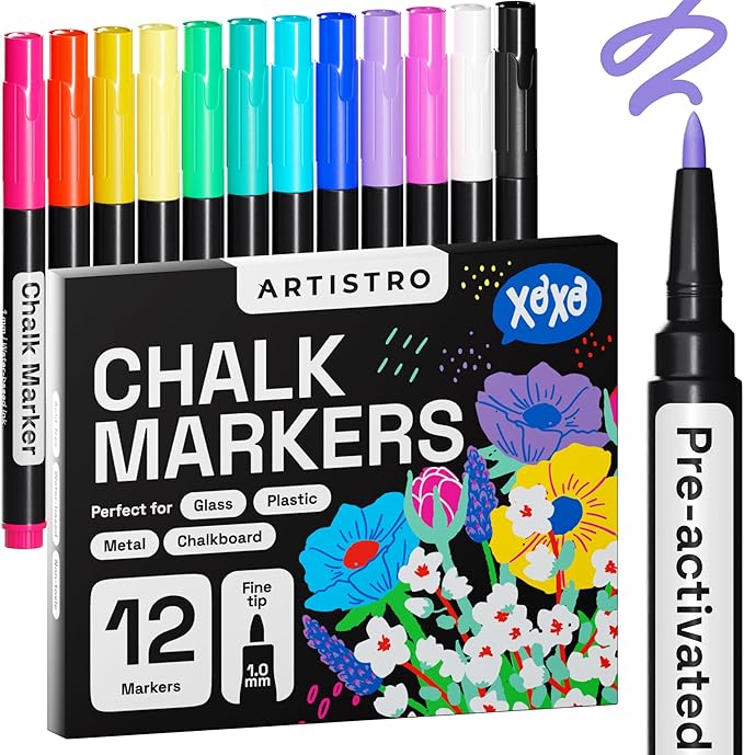 Amazon.com: ARTISTRO 12 Liquid Chalk Fine Tip Markers Pre-Activated ...