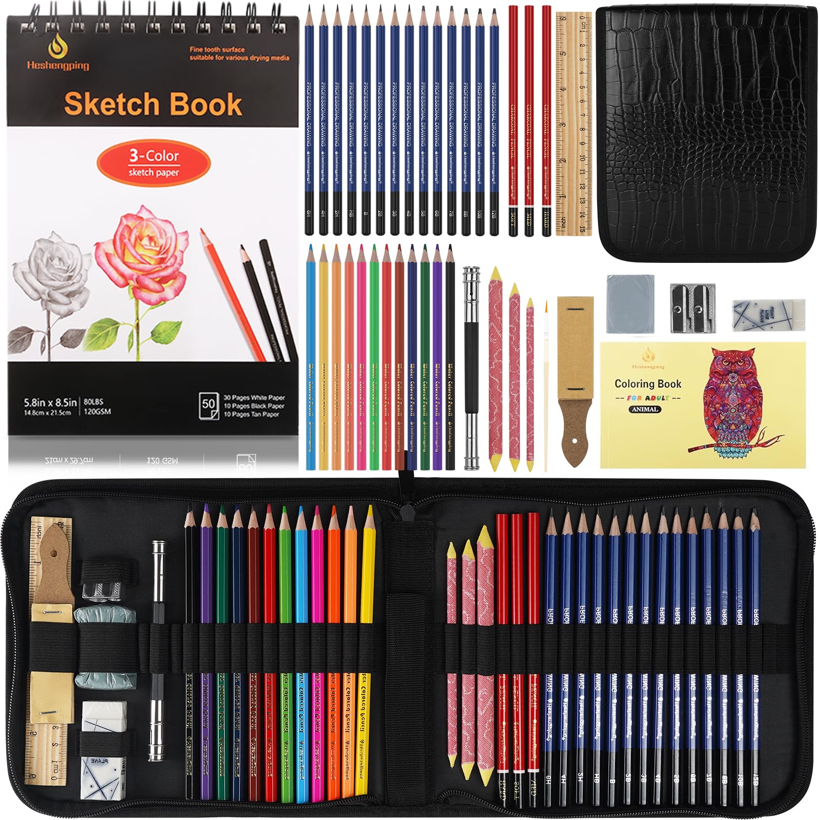 Amazon.com : Daerthotk Colored Pencils Drawing Set Sketching Kit 42PCS ...