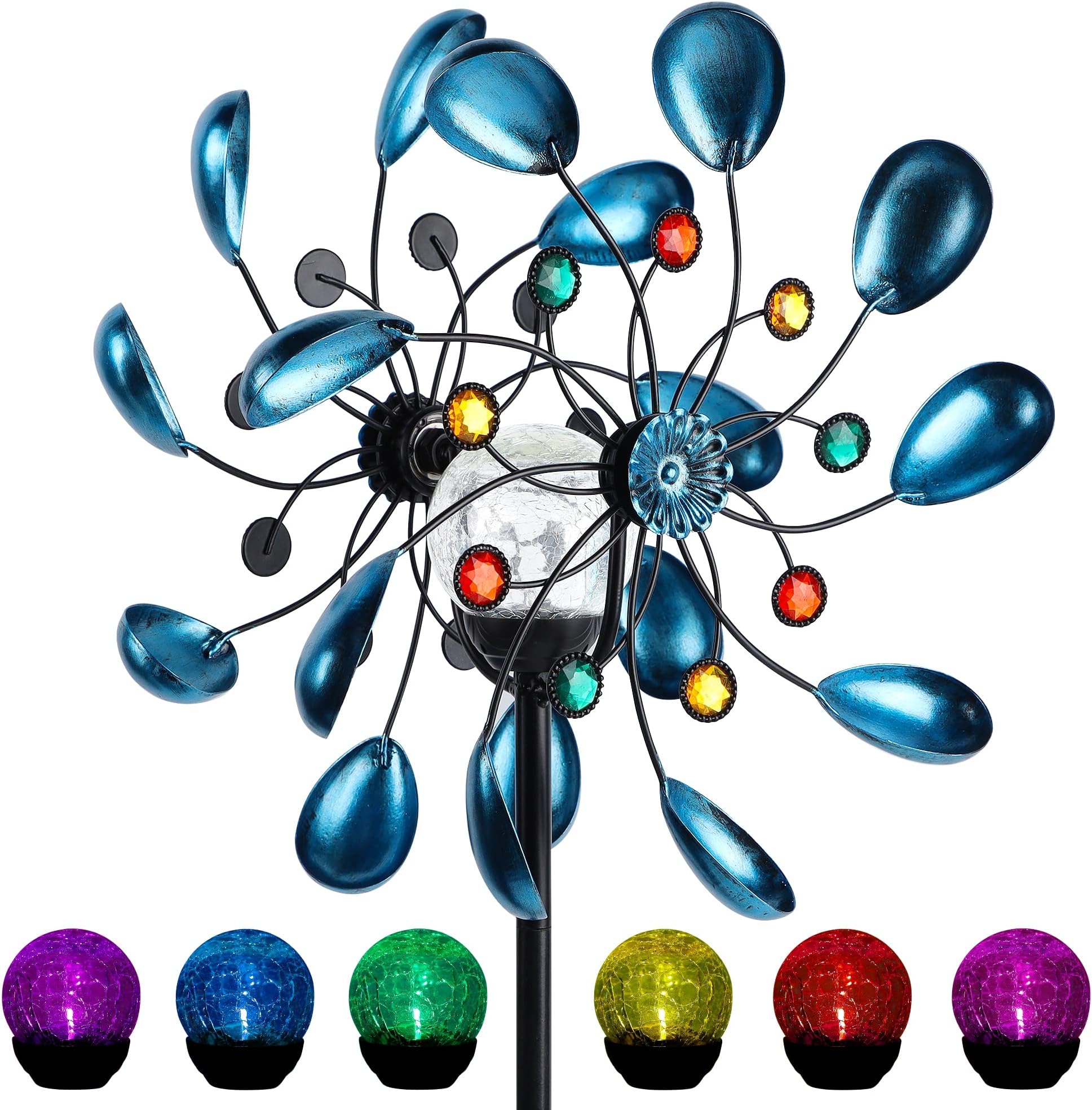 Amazon.com: Roaming Light Peacock Solar Wind Spinner, 62Inch Double ...