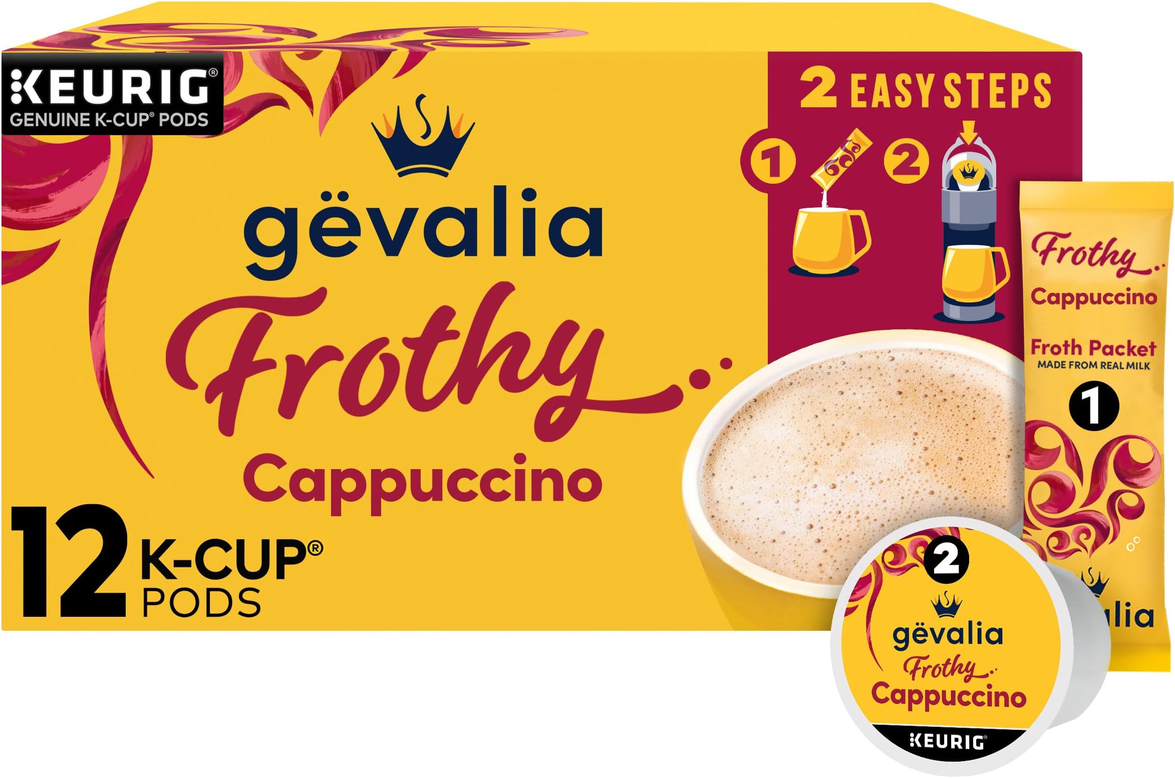 Amazon.com: Gevalia Frothy 2-Step Cappuccino Espresso K‐Cup® Coffee ...