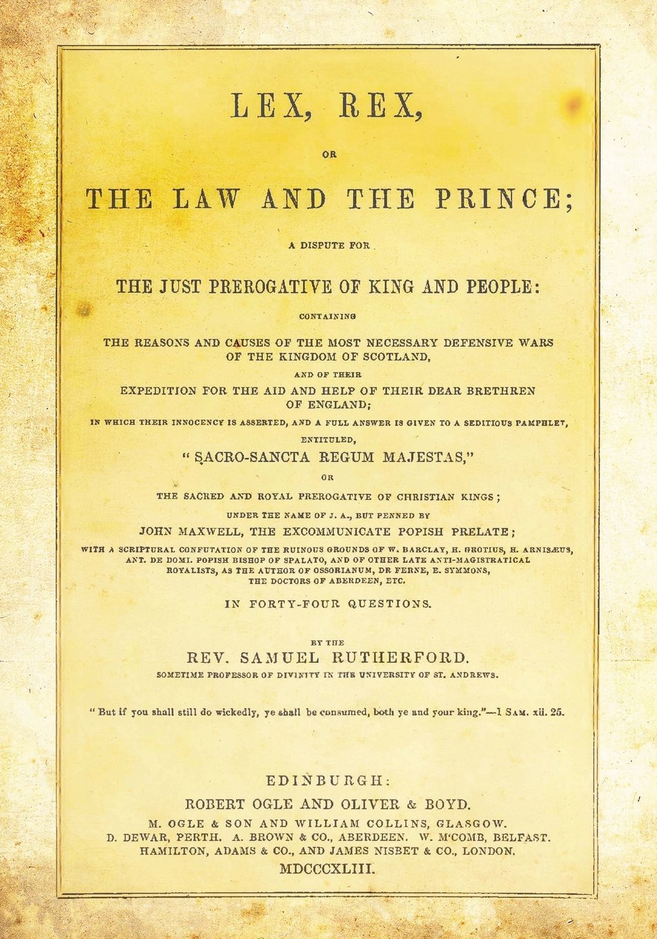 Lex, Rex, Or The Law And The Prince: A Dispute For The Just Prerogative ...