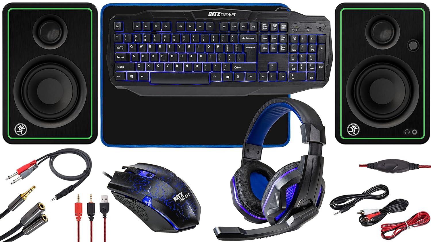 Amazon.com: RitzGear Blue Gaming Accessories Kit I 4-in-1 LED Combo ...