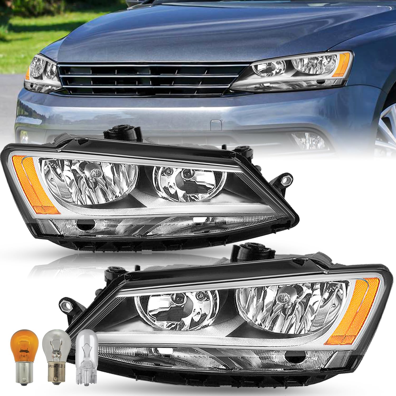 Amazon.com: ISHARINGAUTOPARTS Chrome Headlight Assembly Compatible with ...