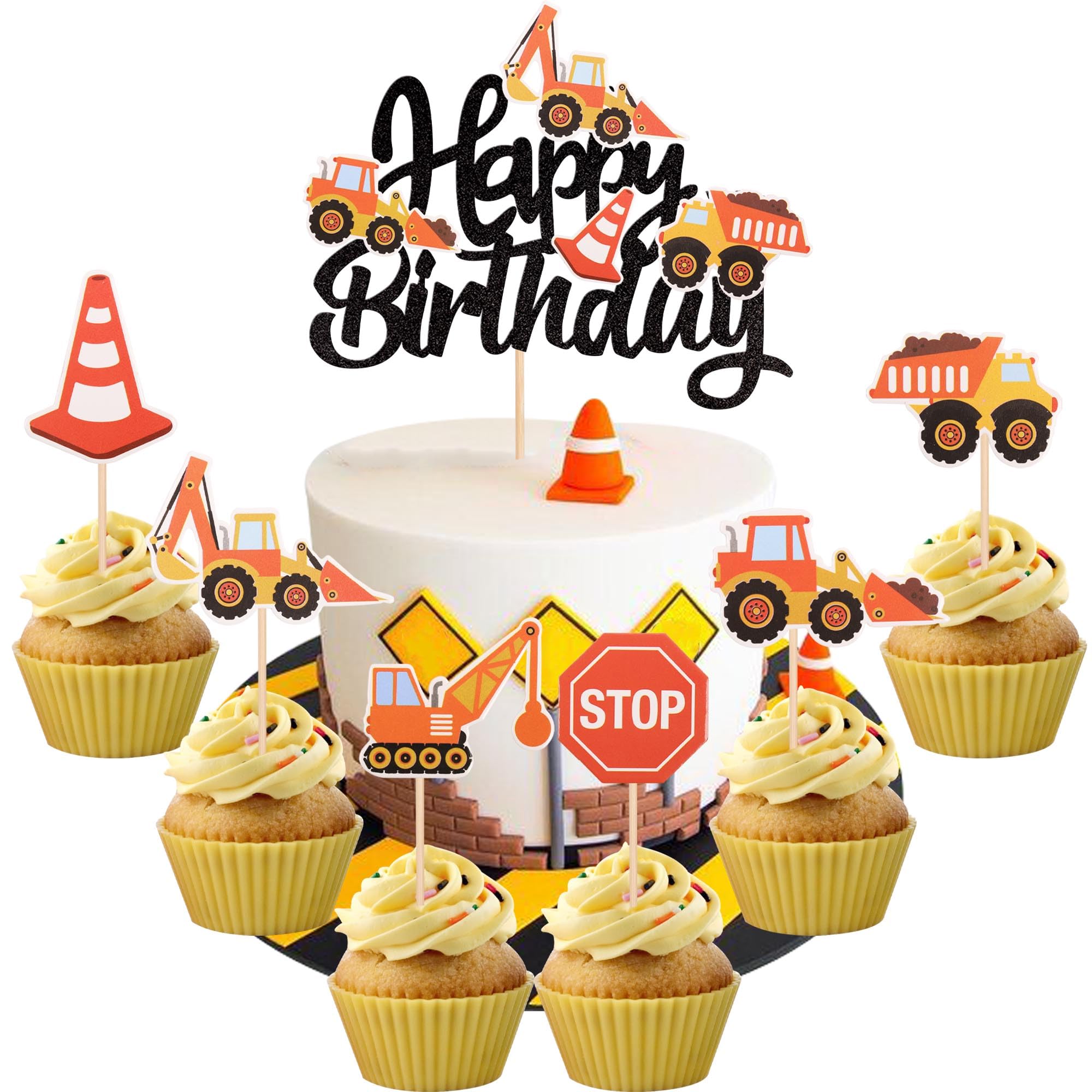 Snapklik.com : 25 PCS Construction Cupcake Toppers Construction Happy ...