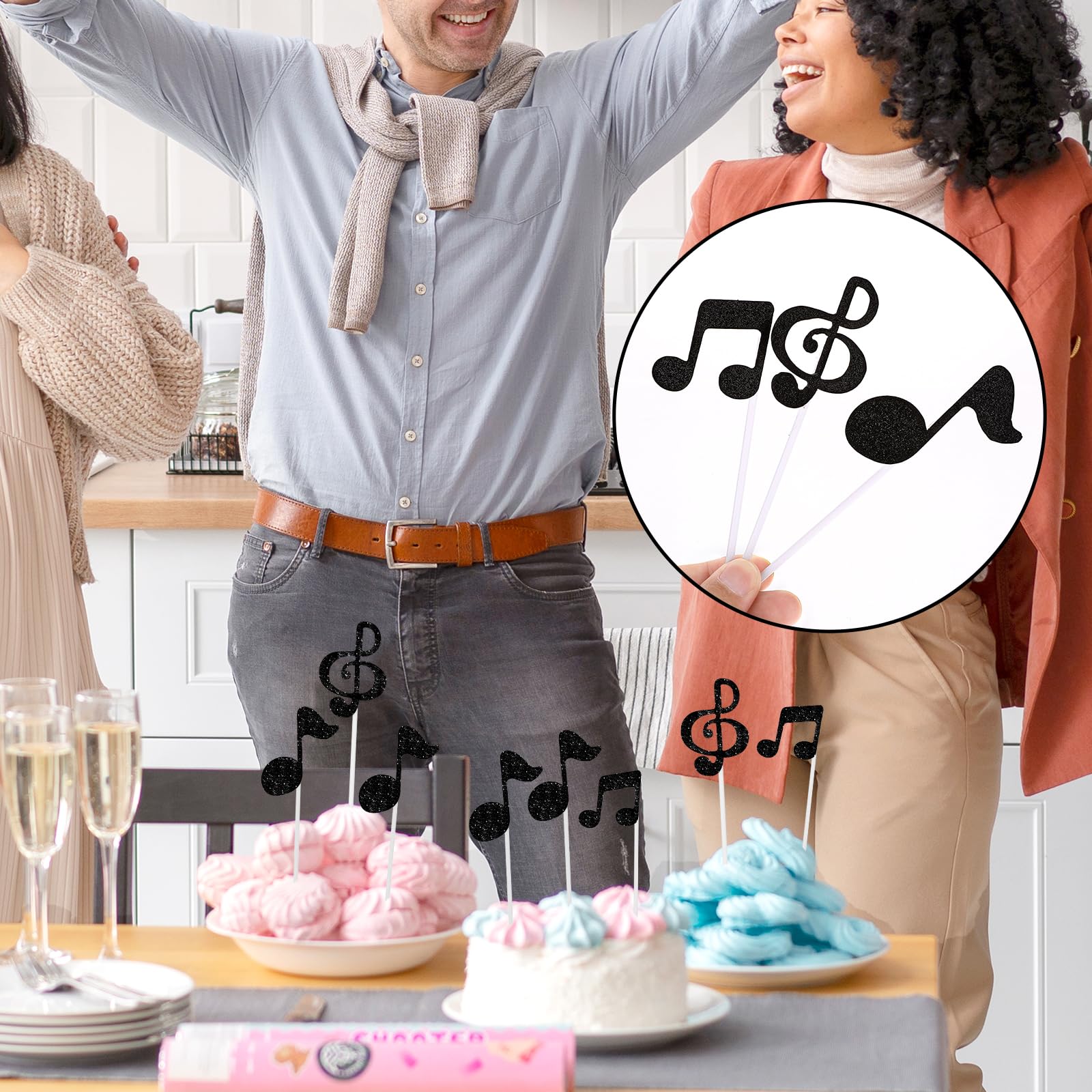 Snapklik.com : 24 Pcs Music Notes Cupcake Toppers, Black Glitter ...