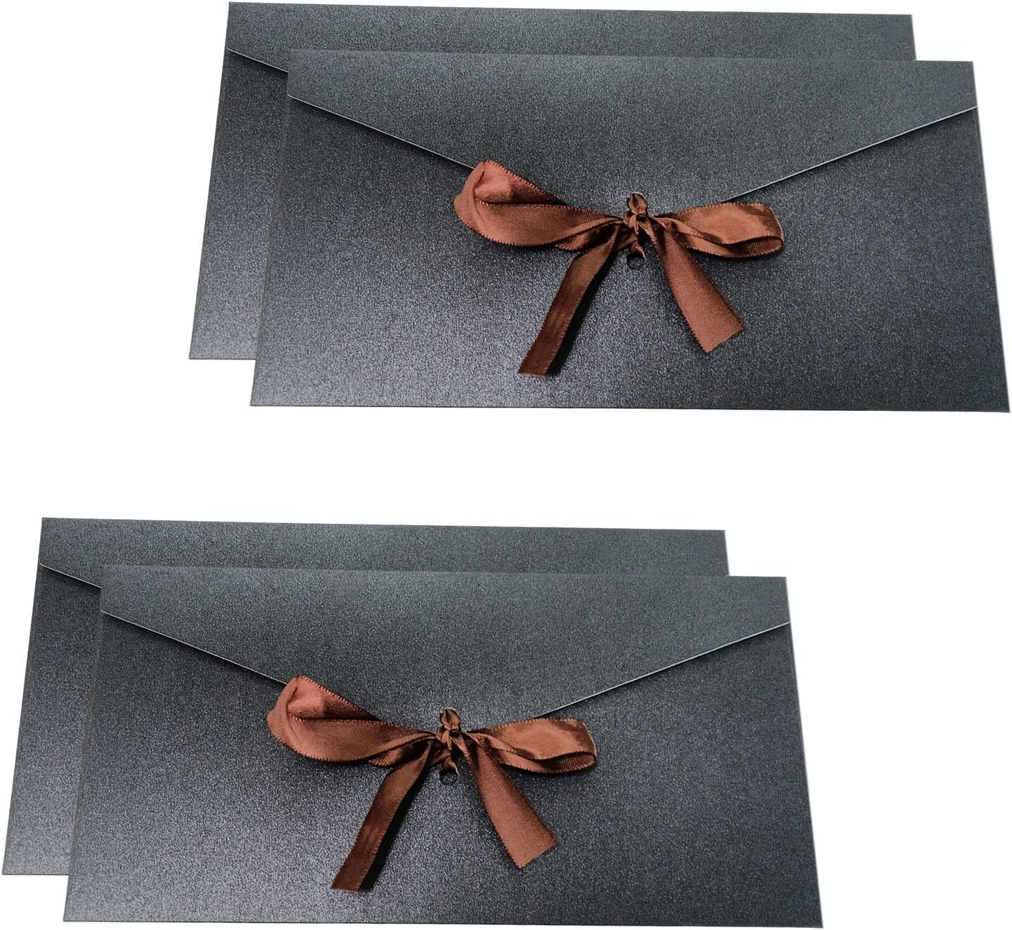 4 Pack Black Pearlescent Paper Envelopes with Ribbons 22x11cm Coin ...